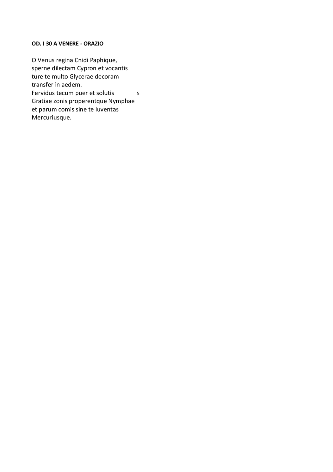ORAZIO - ODI - LIBRO 1, 30 A VENERE - Docsity