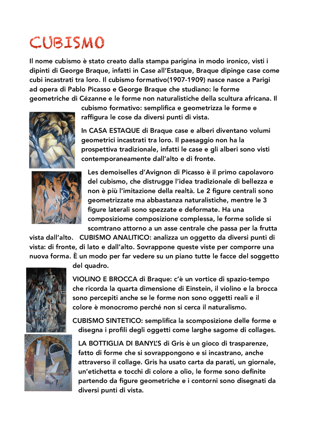Appunti Sul Cubismo 1900 Docsity