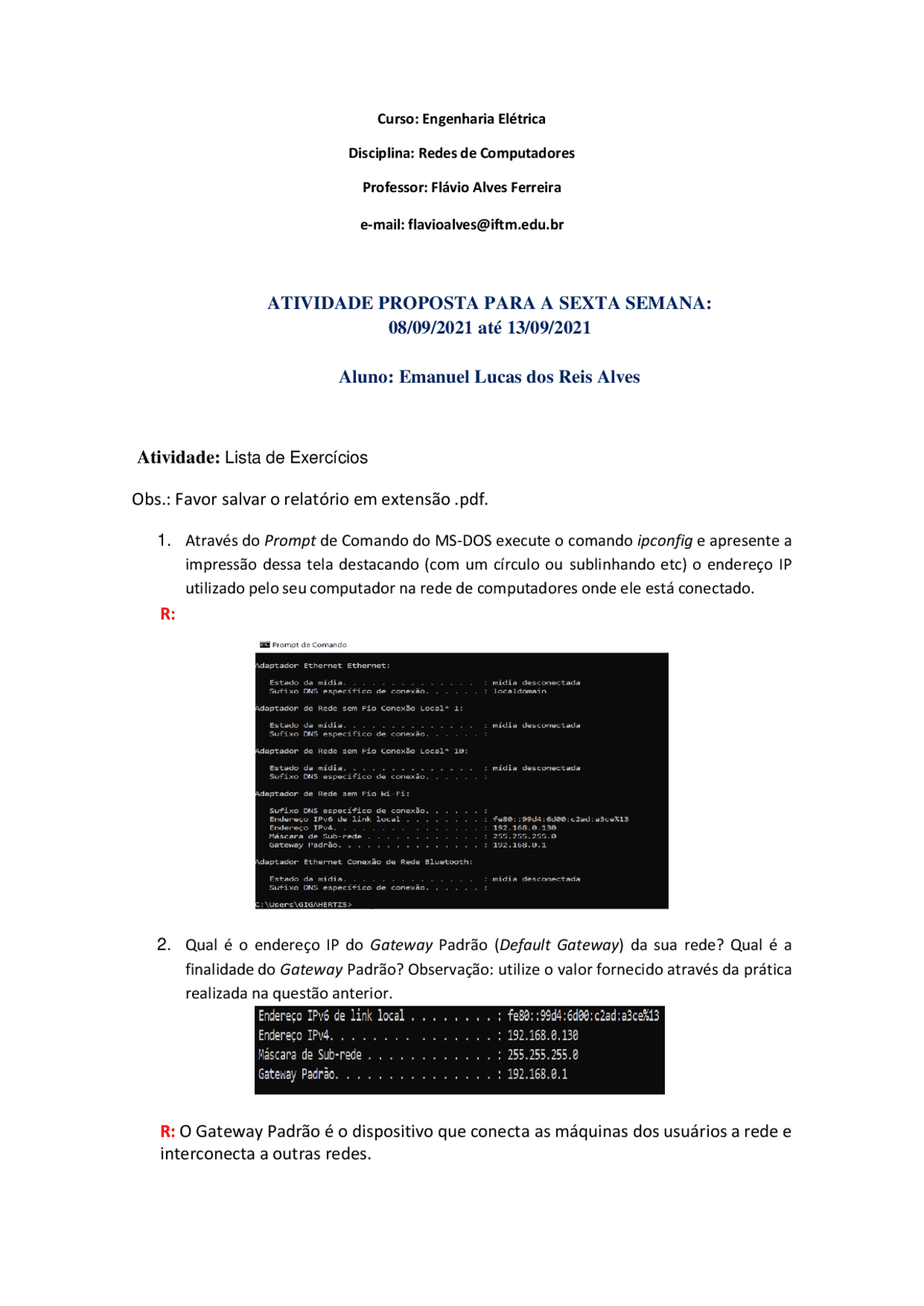 Exercícios De Redes De Computadores Docsity