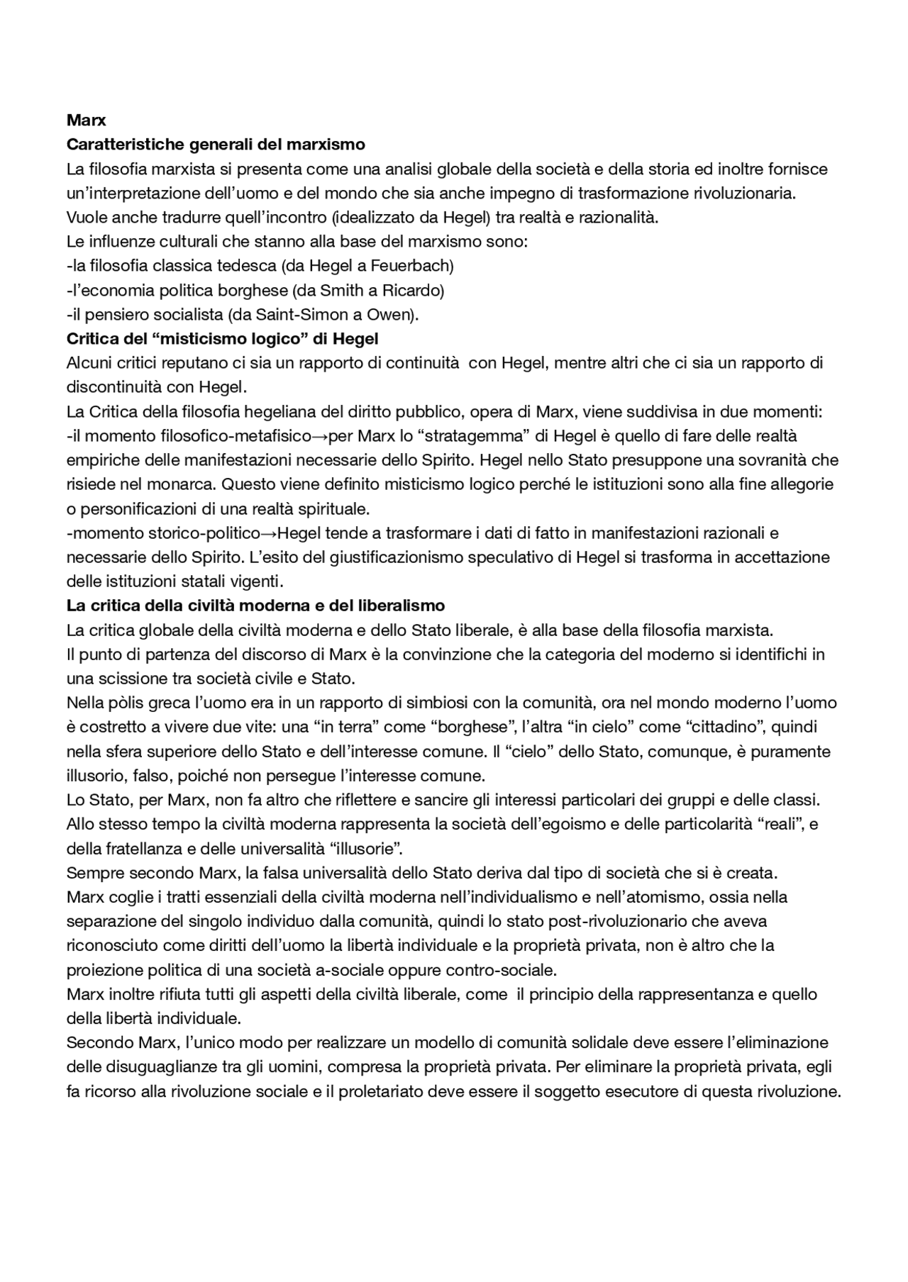 Marx Riassunto Abbagnano Fornero Docsity