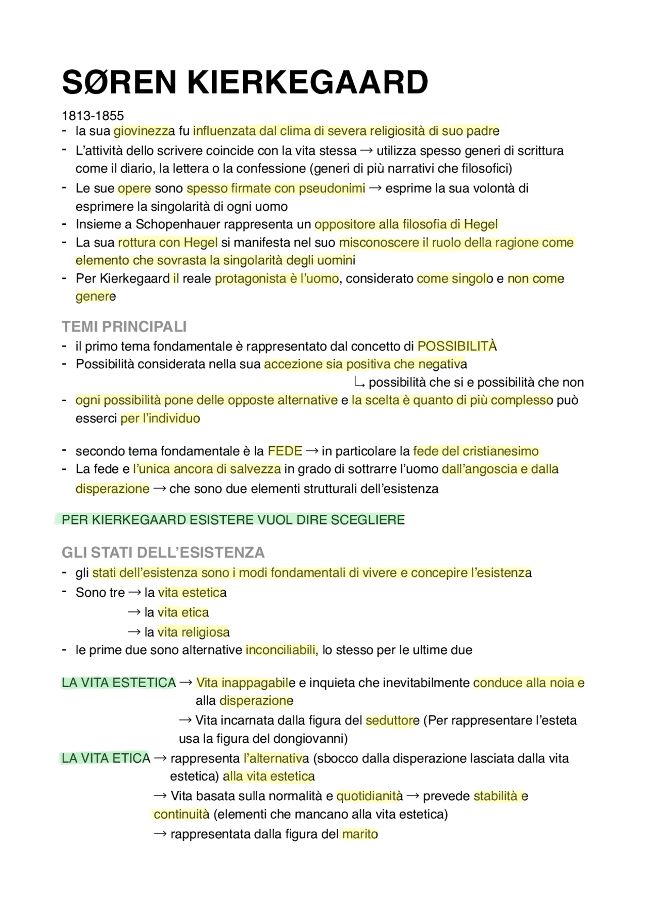 Riassunto Su Kierkegaard Docsity