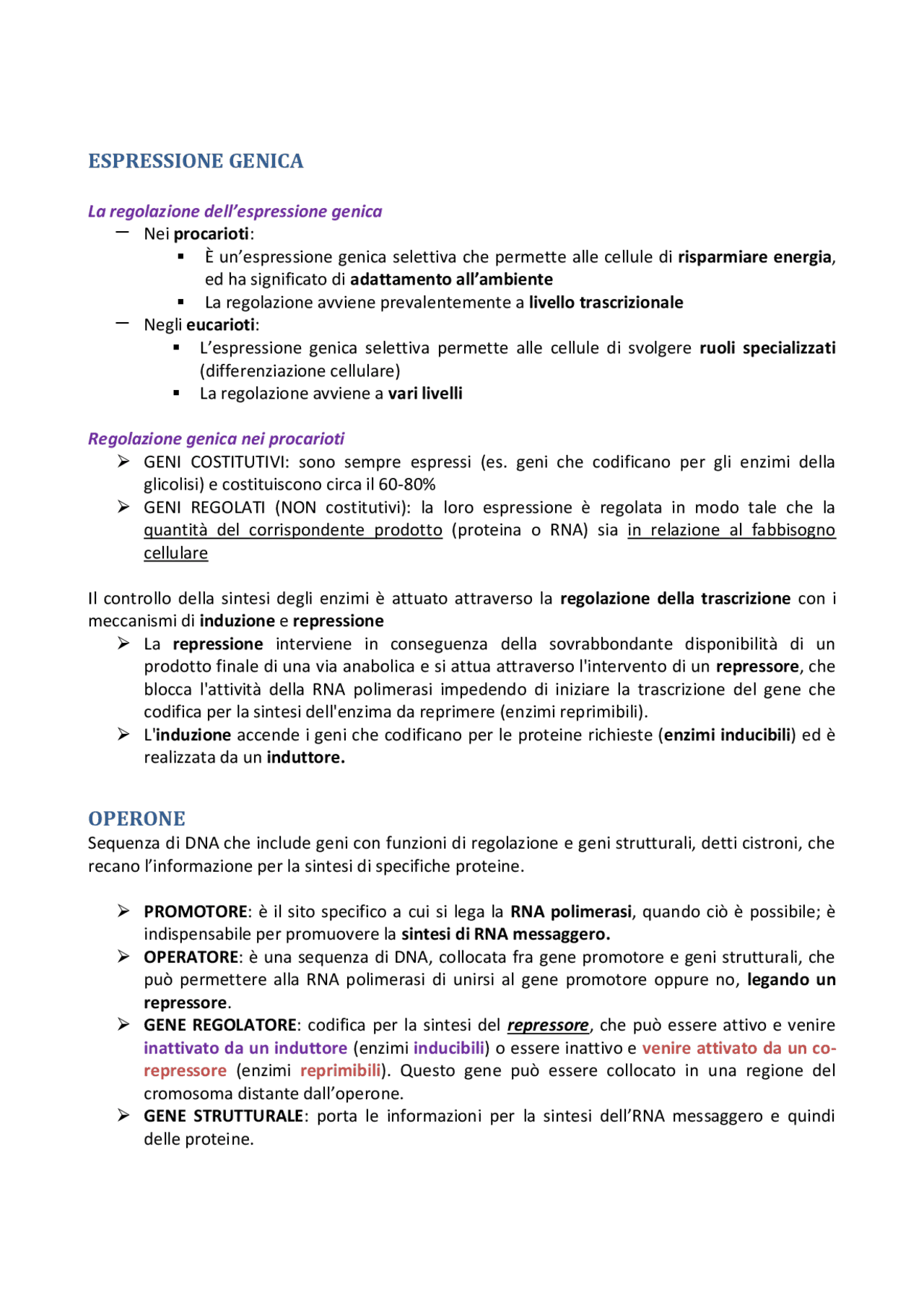 Operone Regolazione Dellespressione Genica Dei Procarioti Docsity