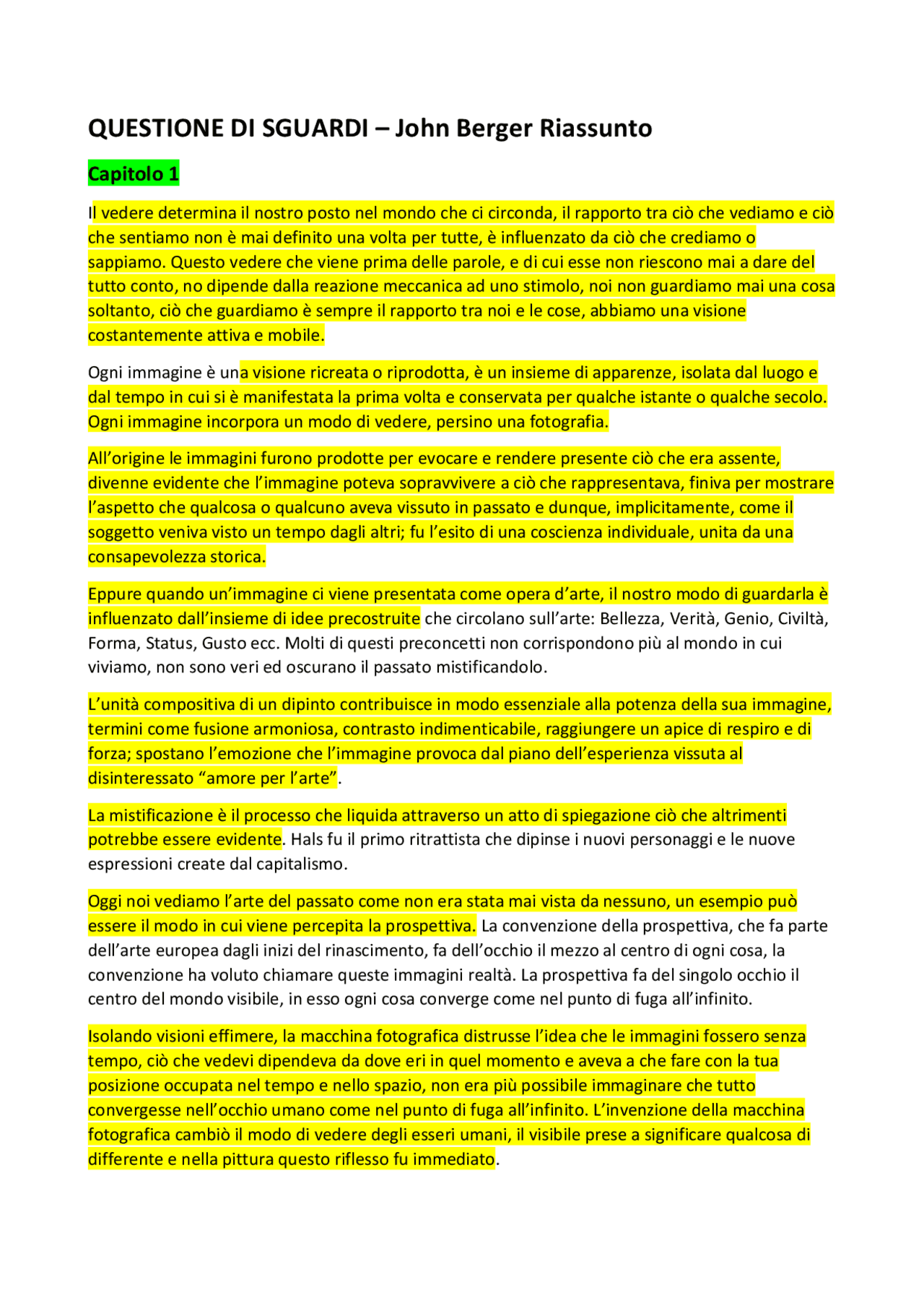 Questione Di Sguardi Riassunto Docsity
