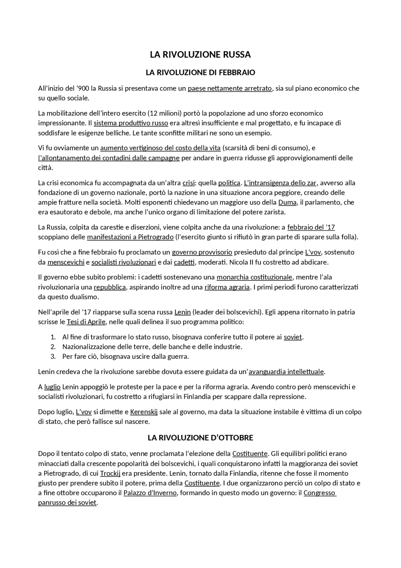 Storia Rivoluzione Russa Docsity