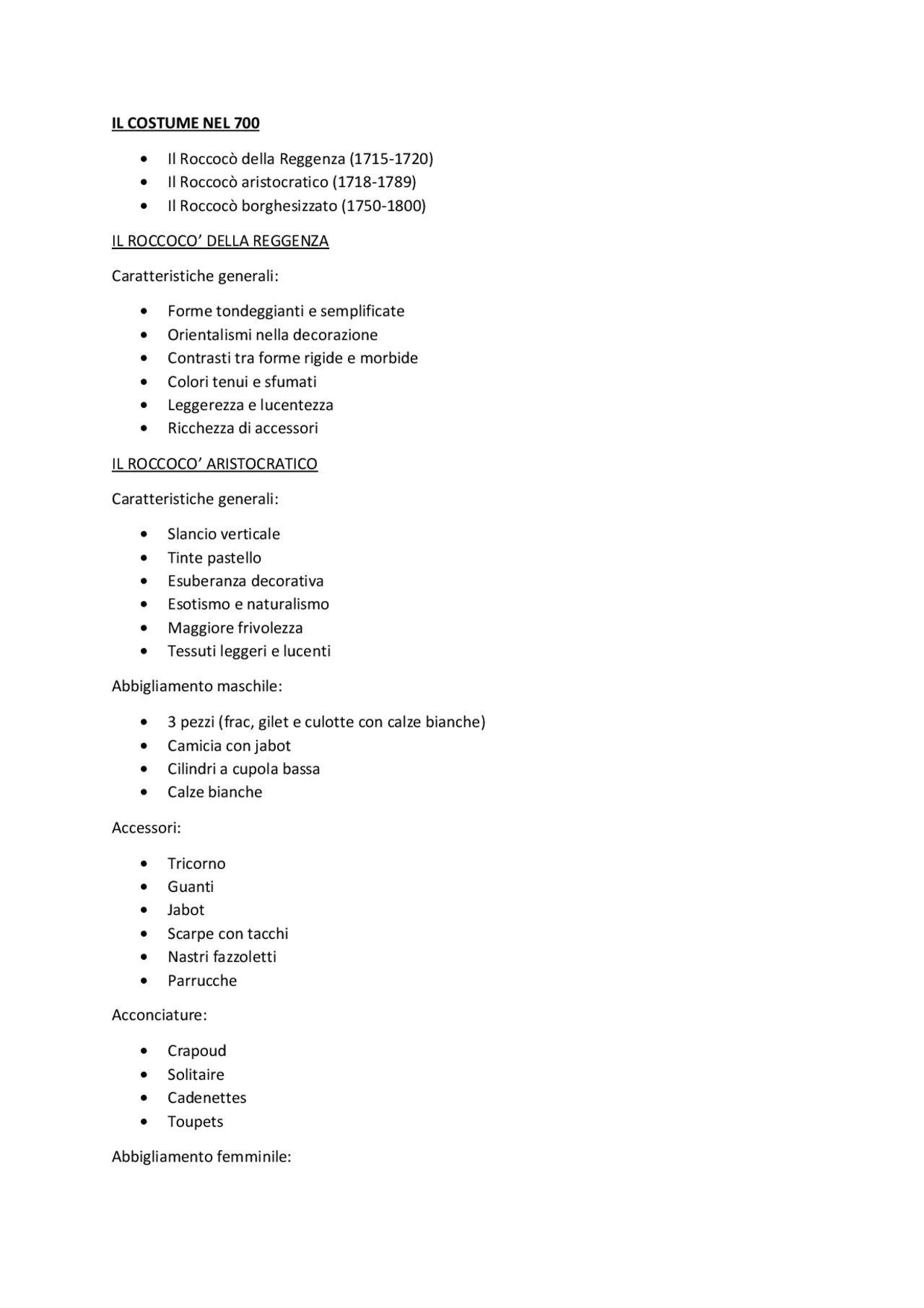 Schema Storia Del Costume Docsity