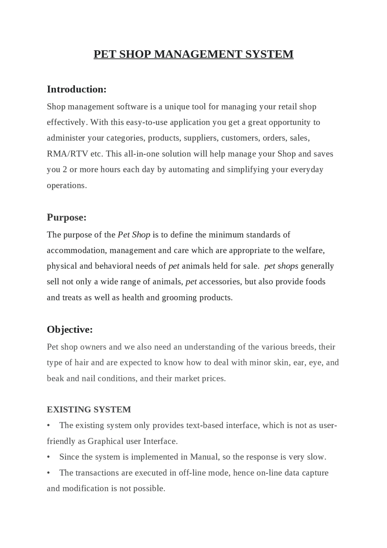 Pet shop management system - Docsity