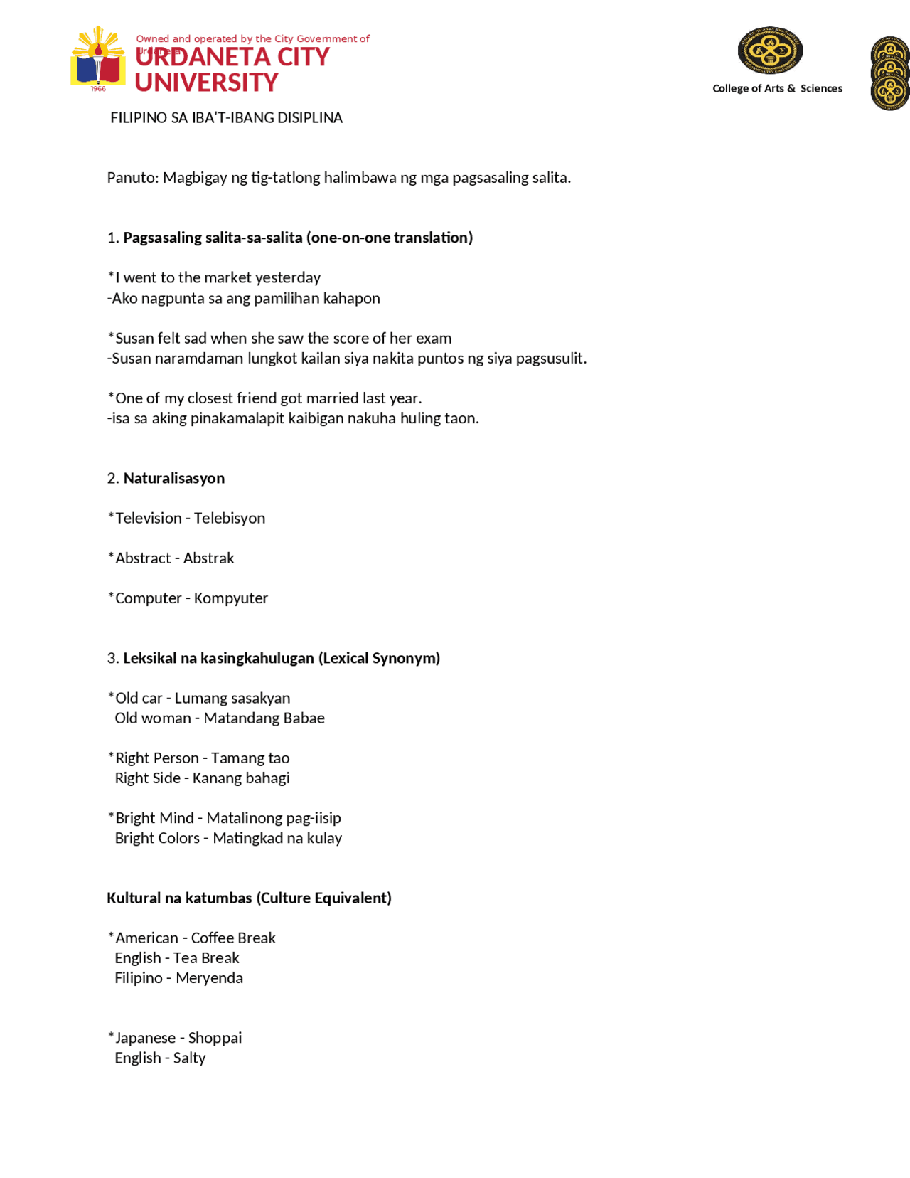 Iba't-ibang paraan ng pagsasalin | Assignments English Literature - Docsity