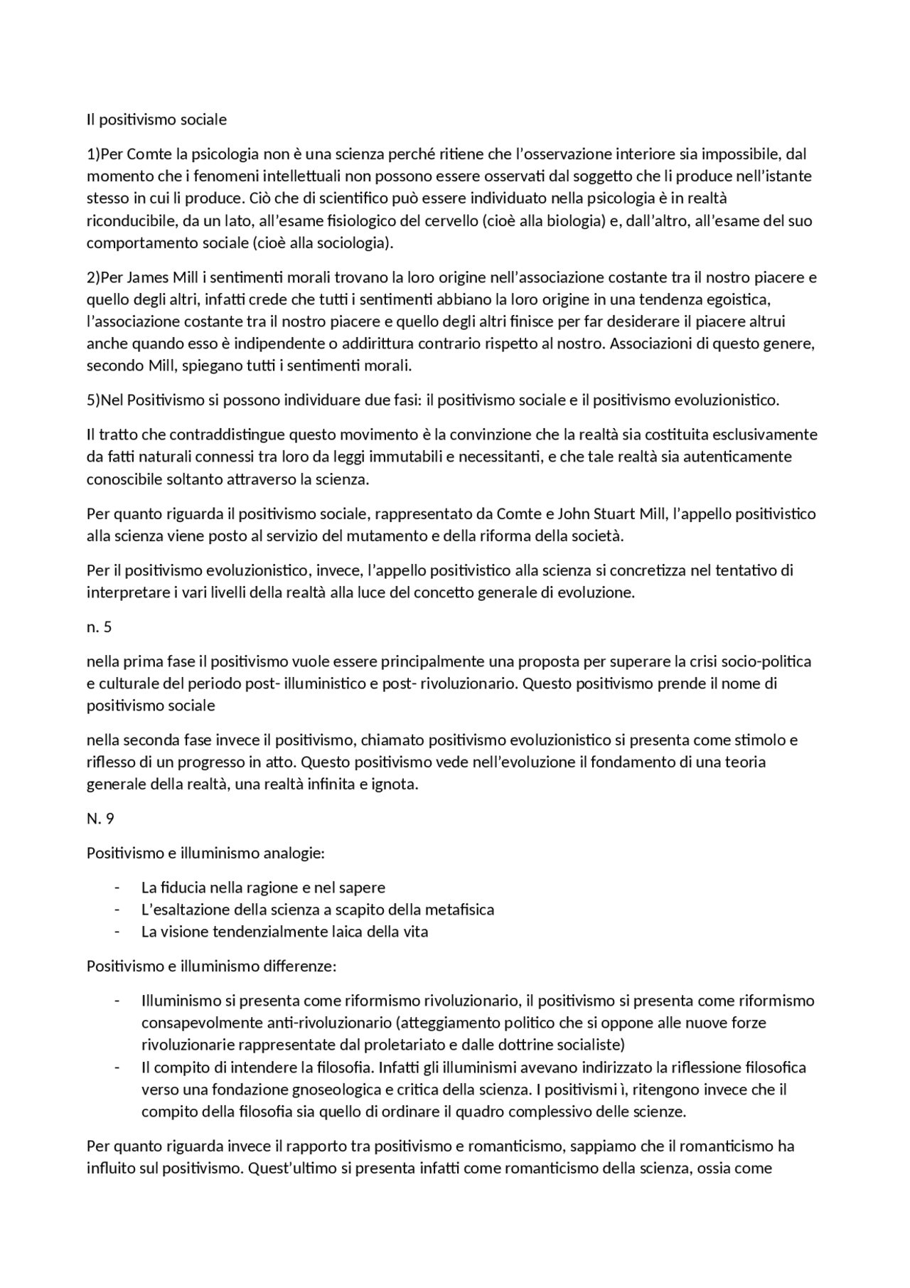 Il Positivismo Sociale Sintesi Docsity