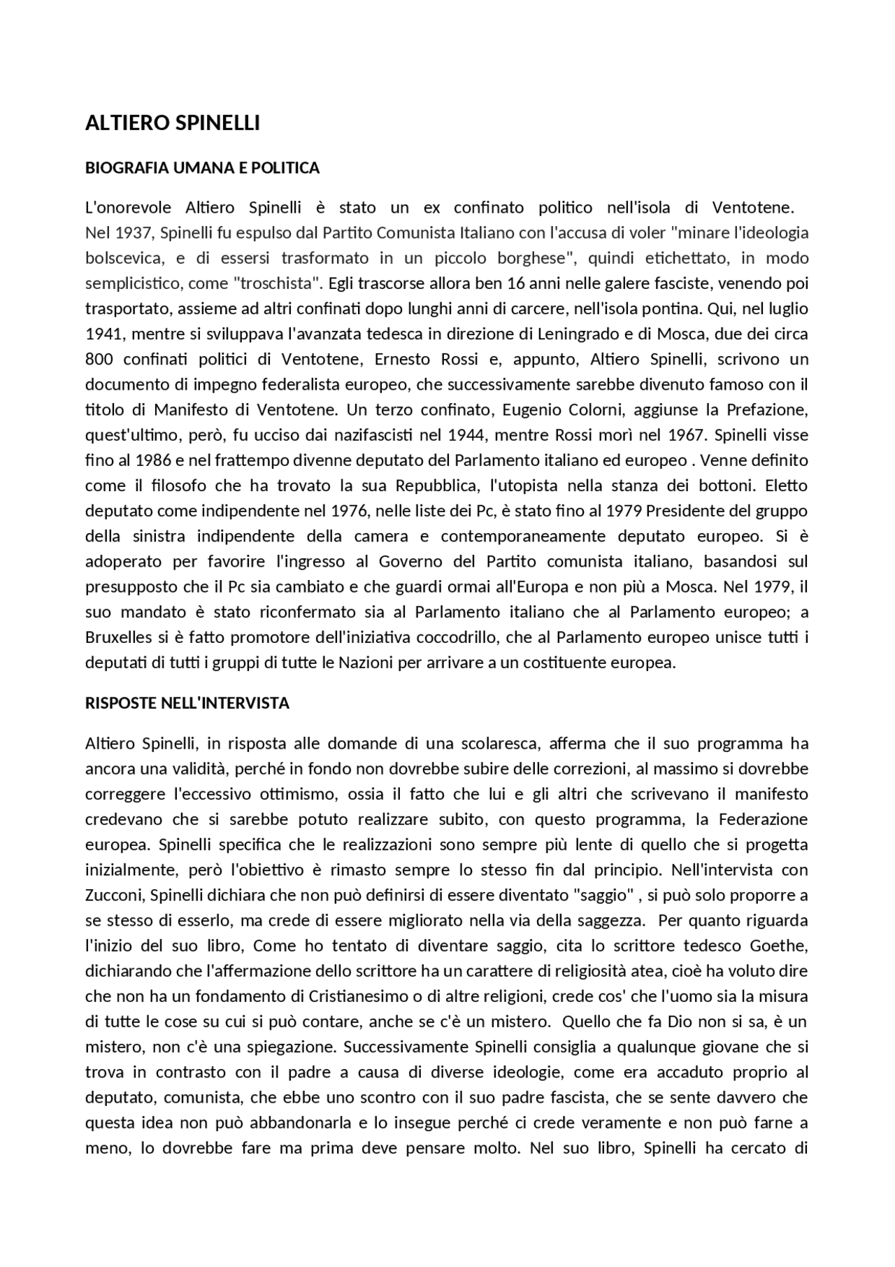 Altiero Spinelli (Unione Europea) - Docsity