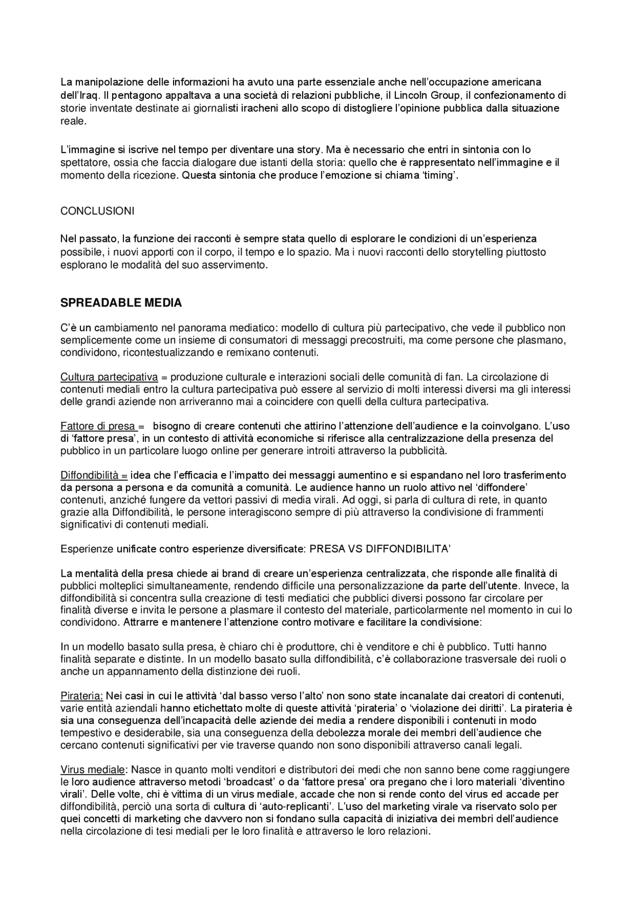 Spreadable Media Riassunto Completo Docsity