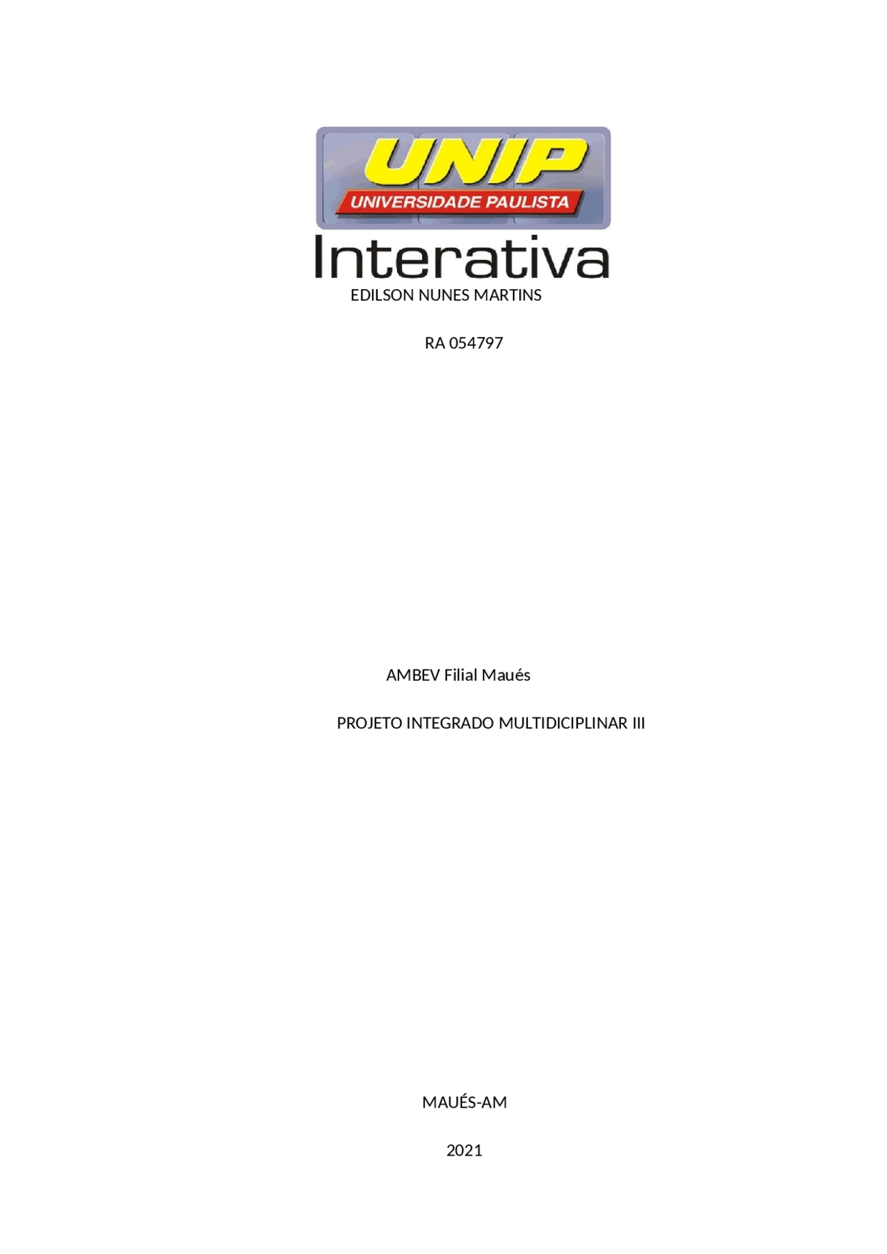 Projeto Integrado Multidisciplinar Docsity