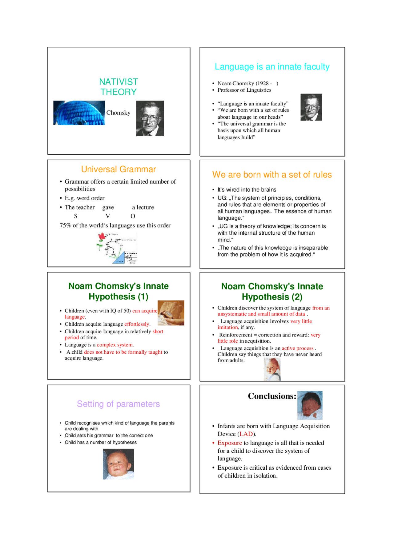 Nativism, chomsky, lingua inglese - Docsity