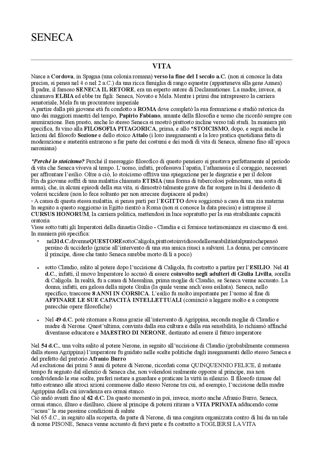 Seneca - latino - vita - opere - Docsity