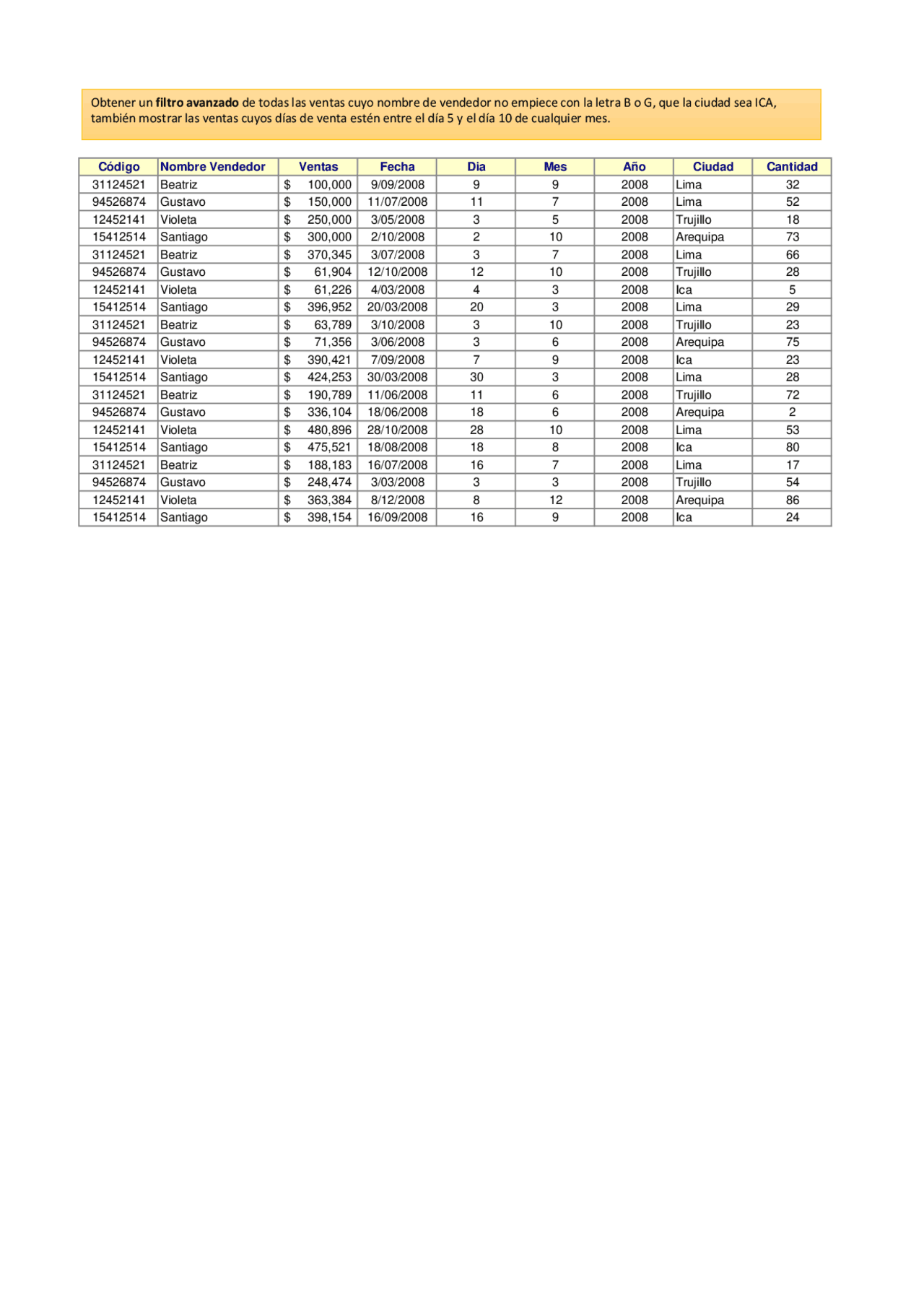 Ejercicios De Microsoft Excel Docsity