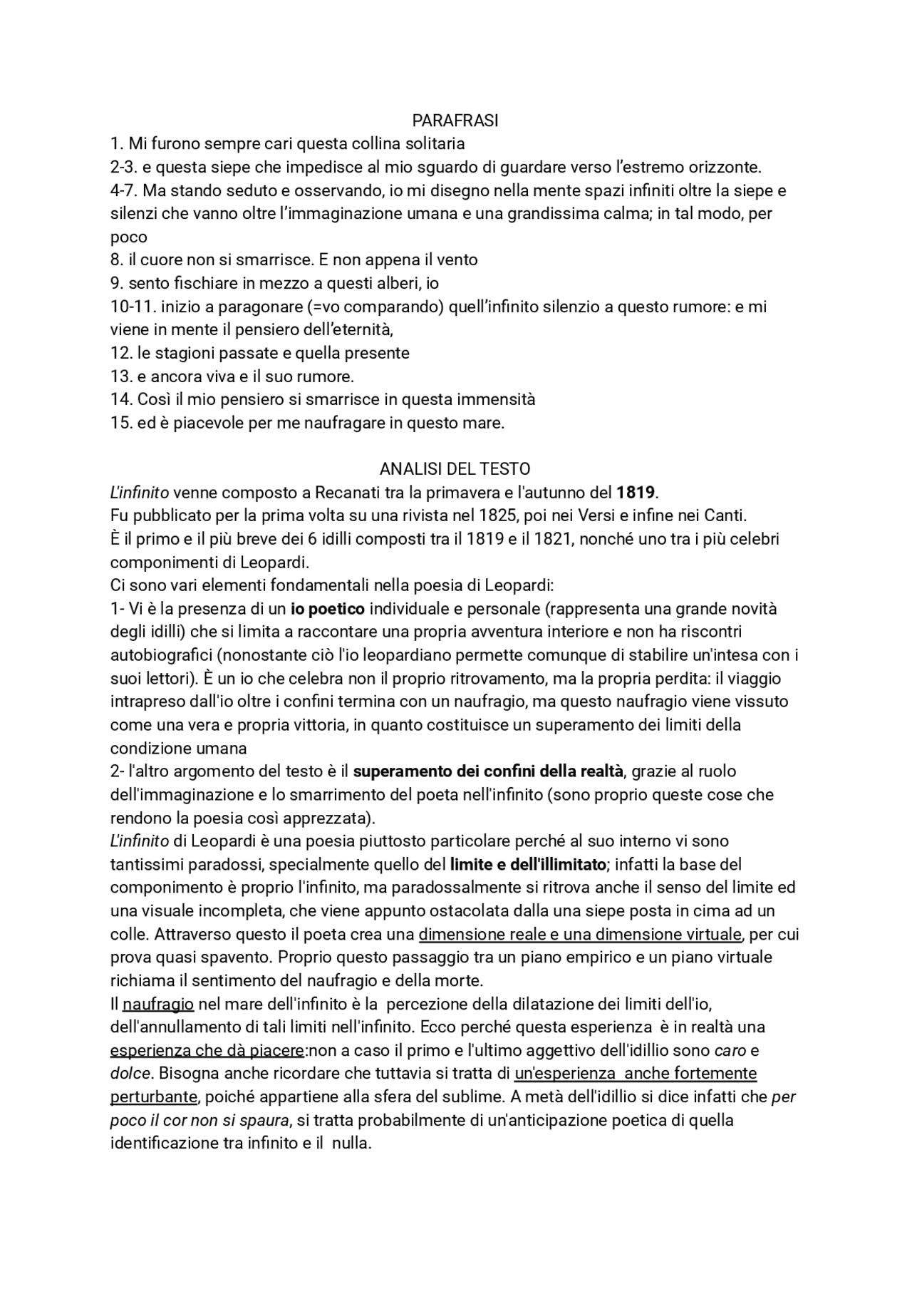 Analisi Della Poesia Infinito Di Leopardi Docsity
