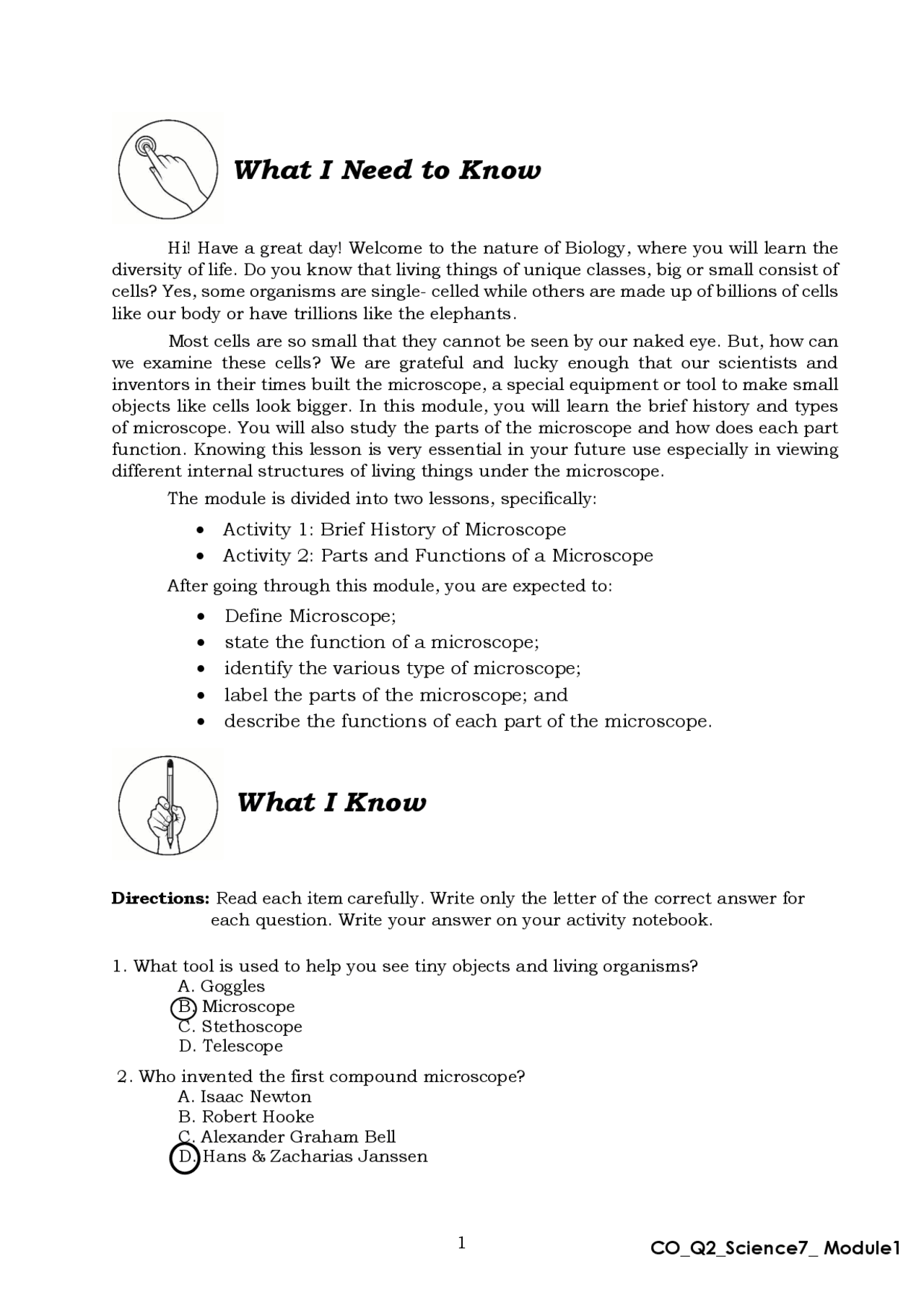 Grade 7 Sciencethe Microscope Docsity