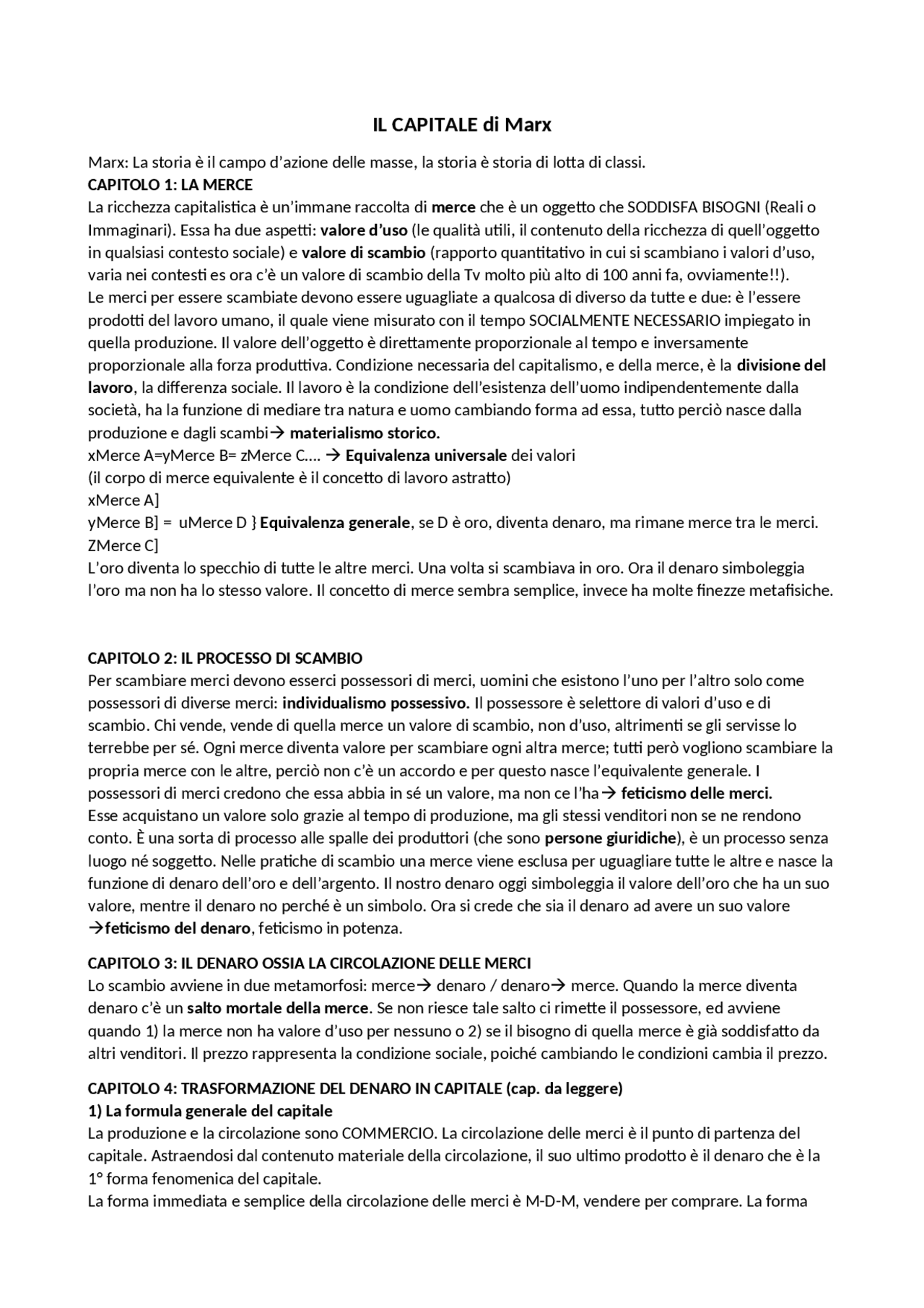 Riassunto Il Capitale Capitoli 1 2 3 4 Docsity