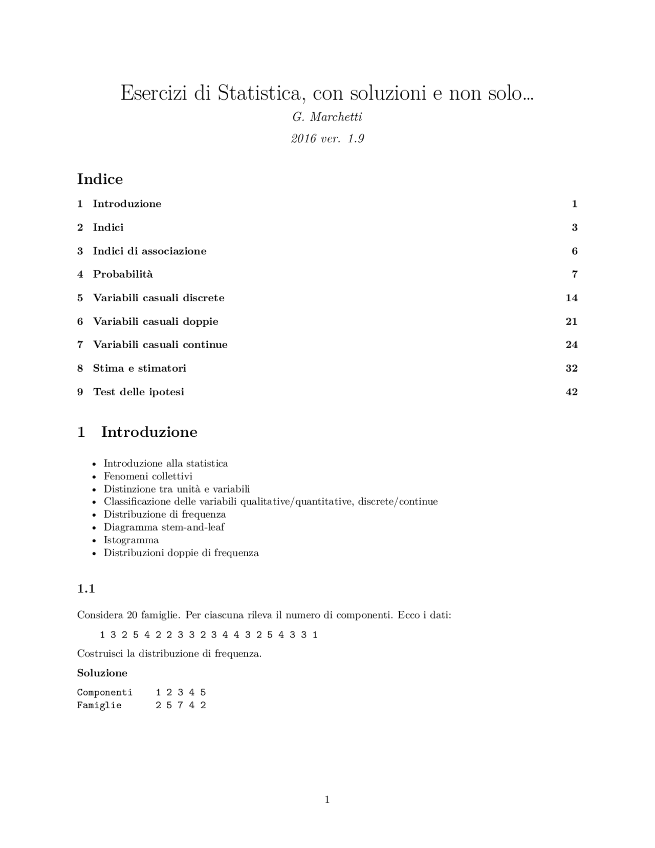 Esercizi statistica medica | Esercizi di Statica | Docsity