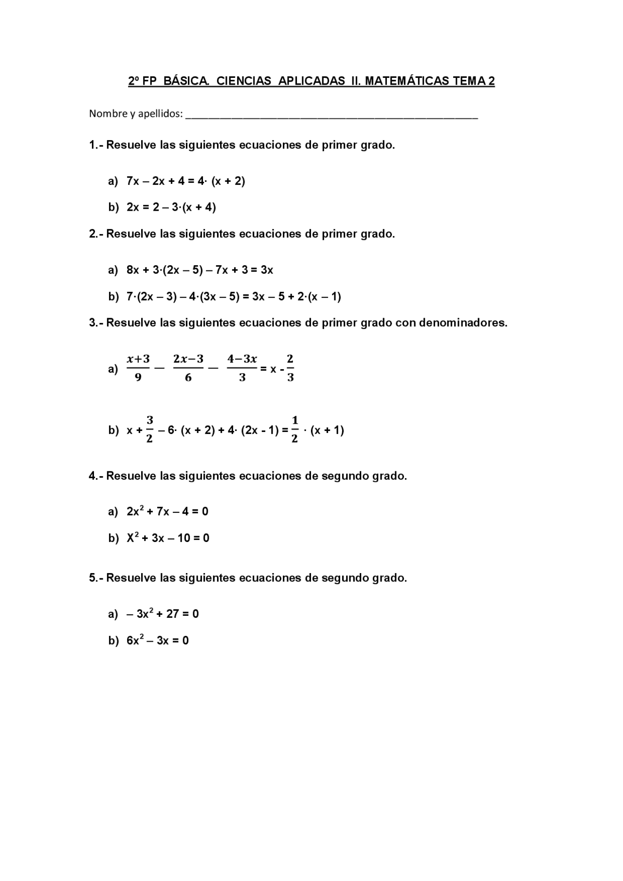 Examen Tema 1 MatemÁticas Ciencias Aplicadas 2º Fp BÁsica Docsity