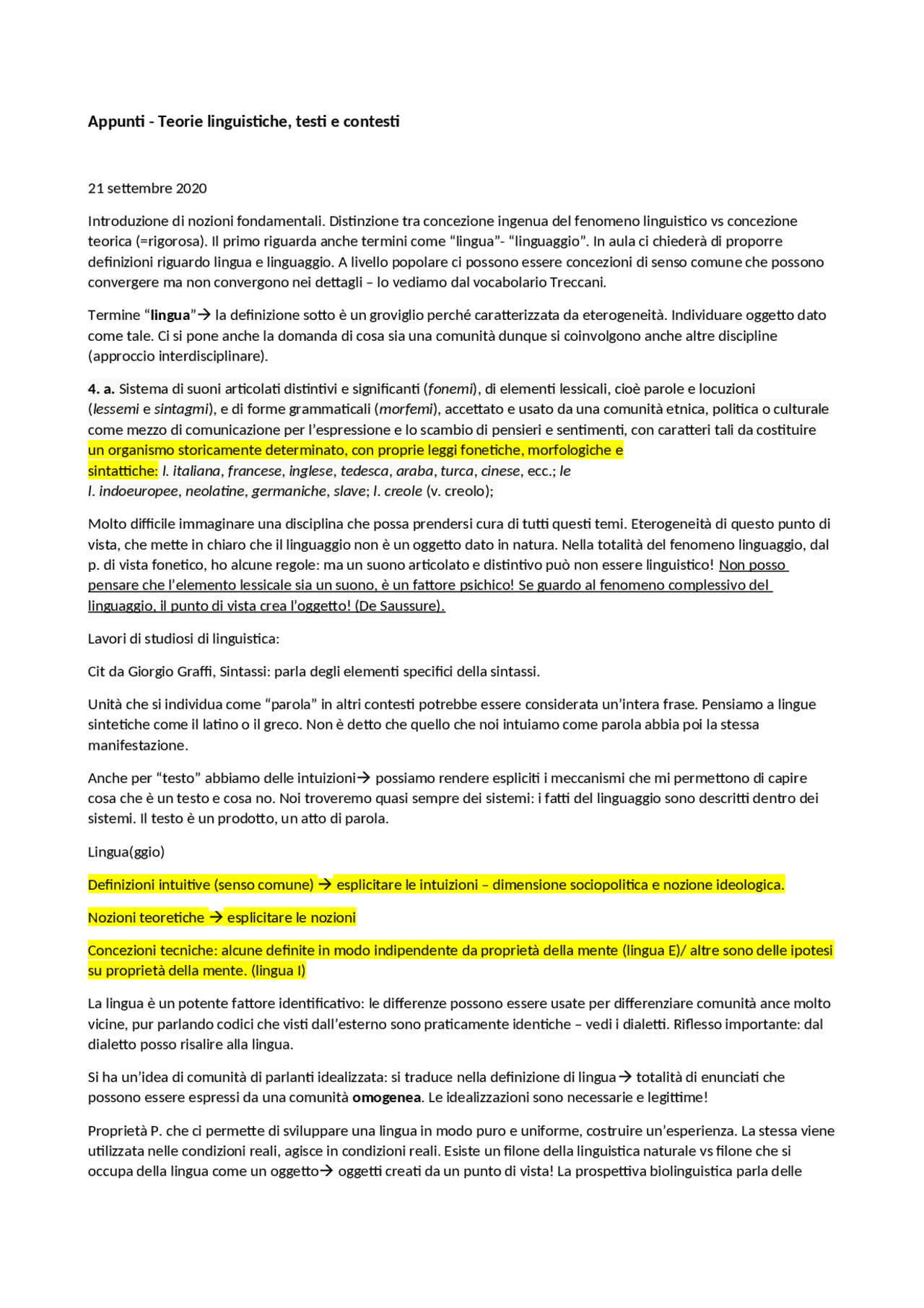 Sbobinature Teorie Linguistiche Testi E Contesti Docsity