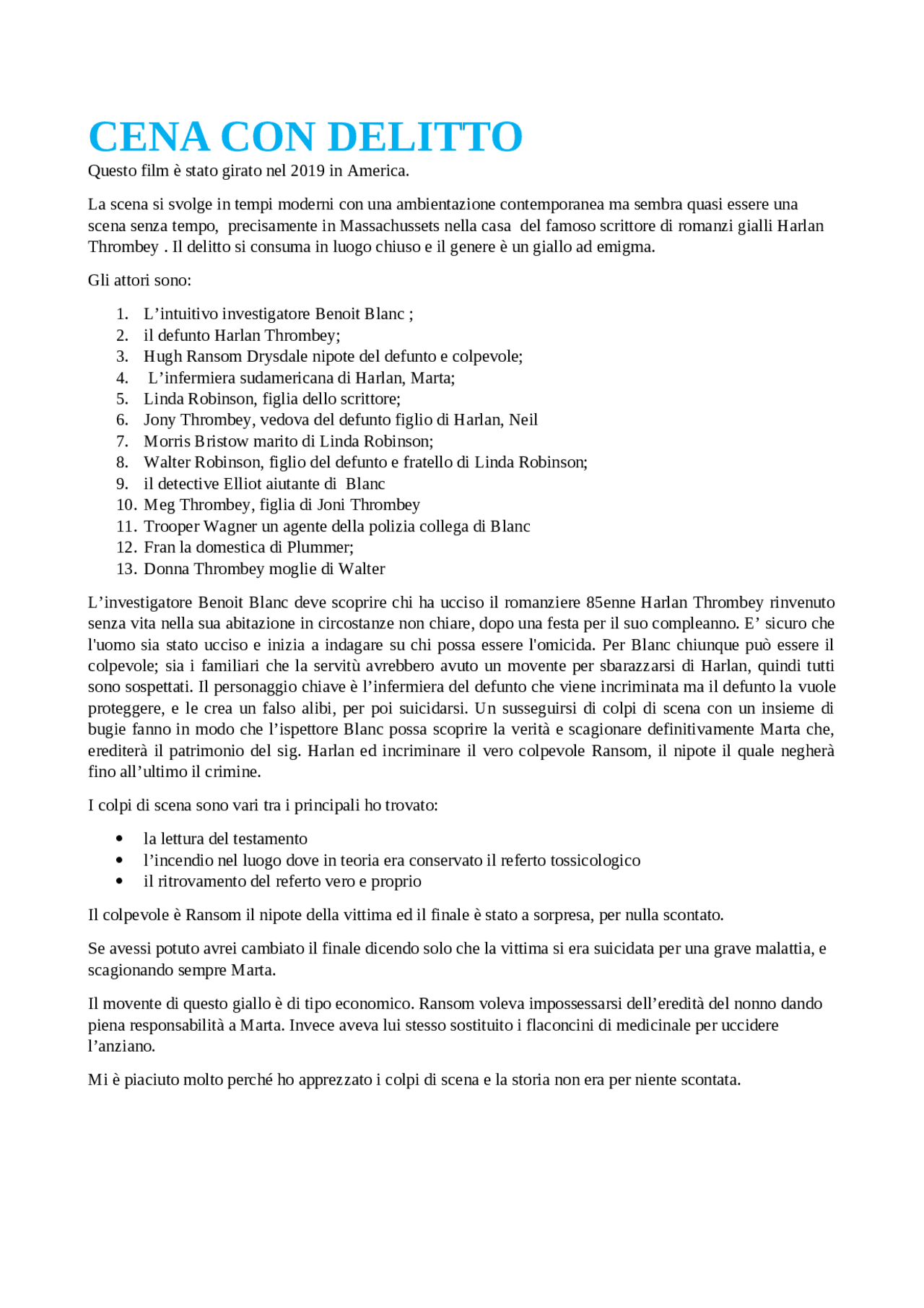 Scheda film d cena con delitto - Docsity