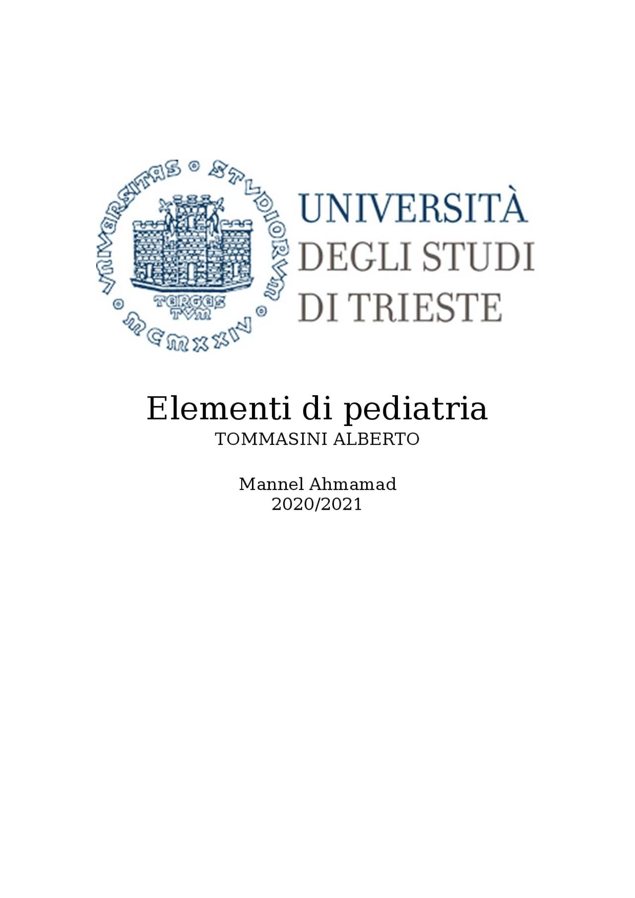 Appunti Elementi Di Pediatria Docsity