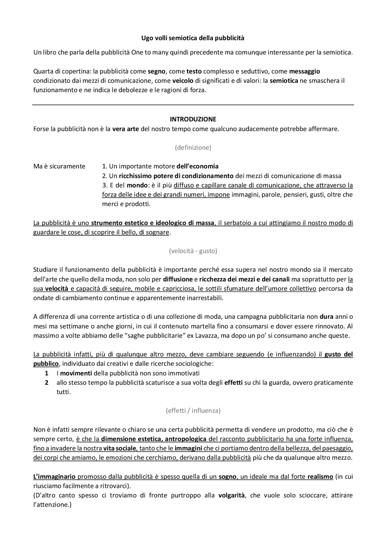 Semiotica Della Pubblicità Ugo Volli Riassunto Completo Docsity