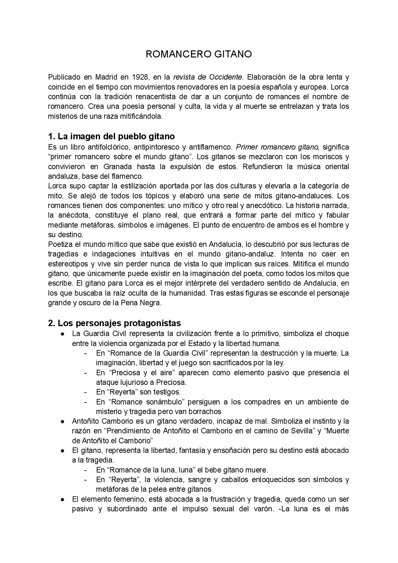 Romancero gitano selectividad - Docsity