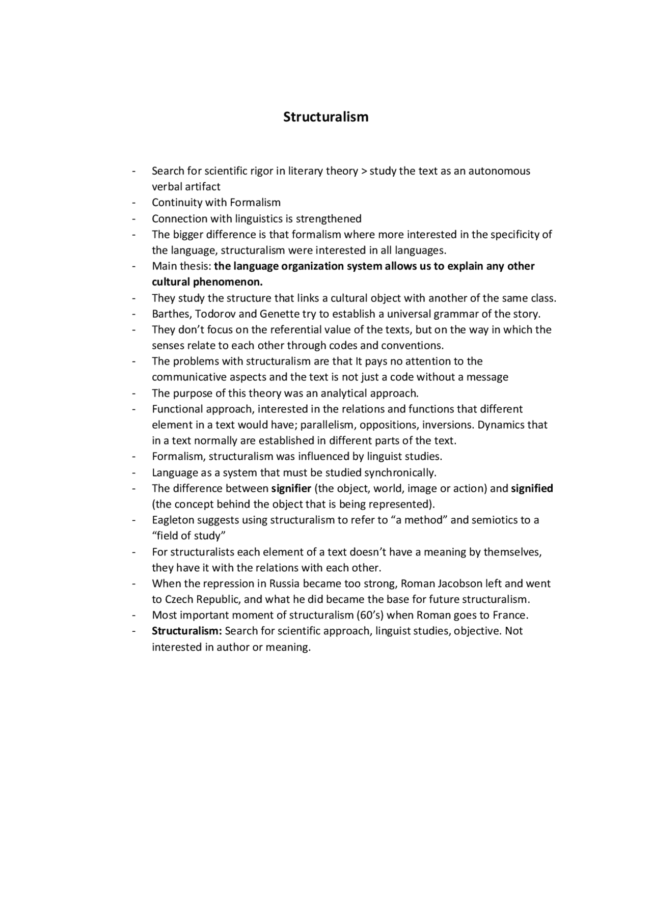 Structuralism and Stylistics Class Notes | Study notes of Contemporary ...