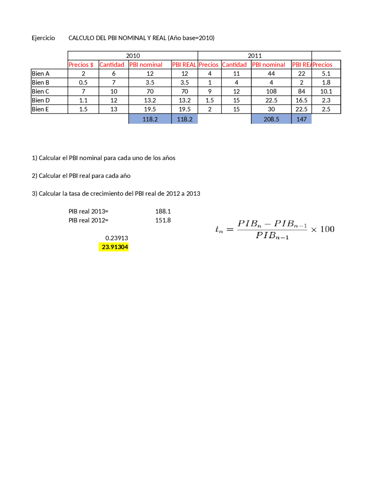 Calculo del PBI Nominal y Real (Año base=2010) | Exámenes de ...