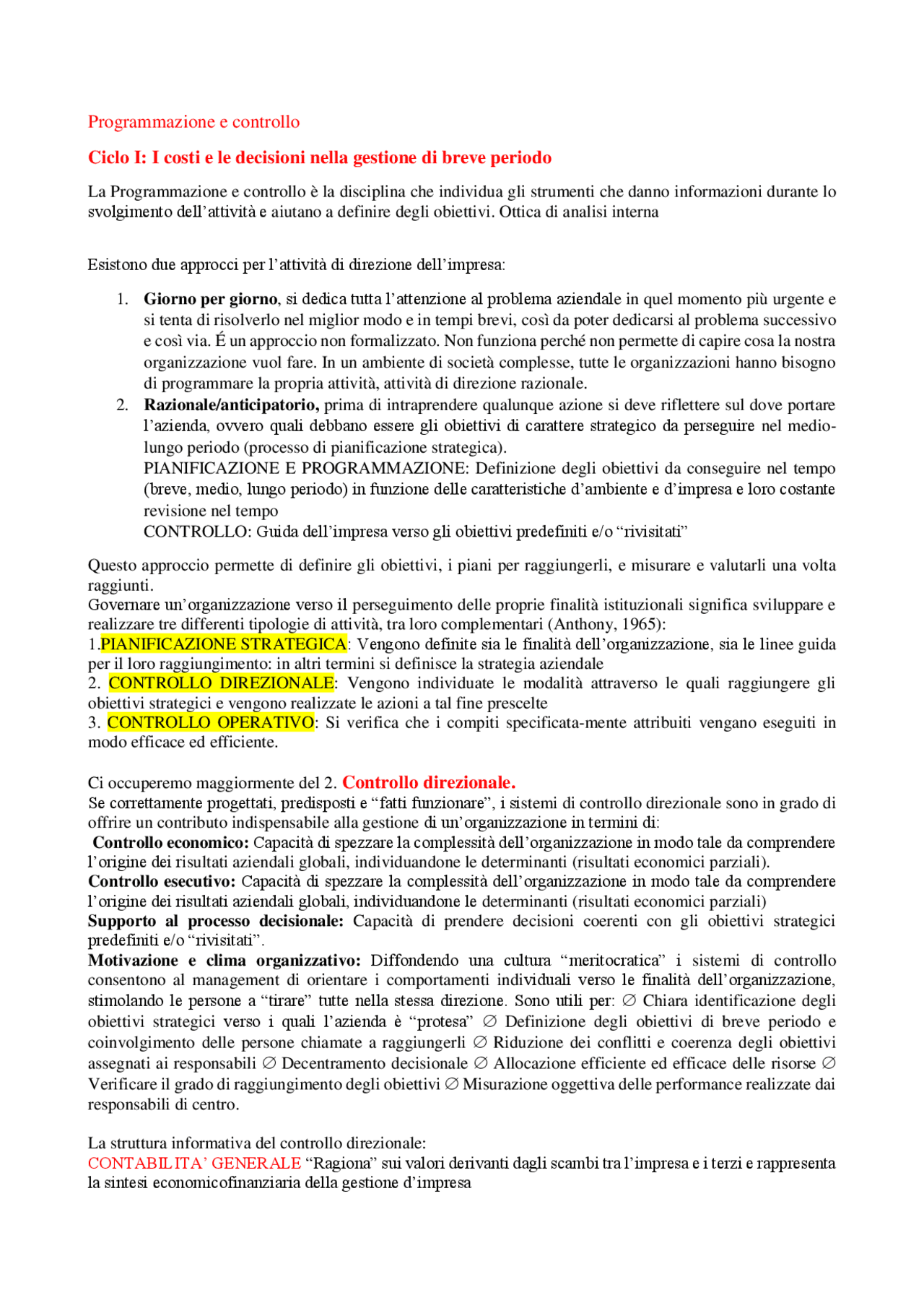 Programmazione E Controllo Docsity