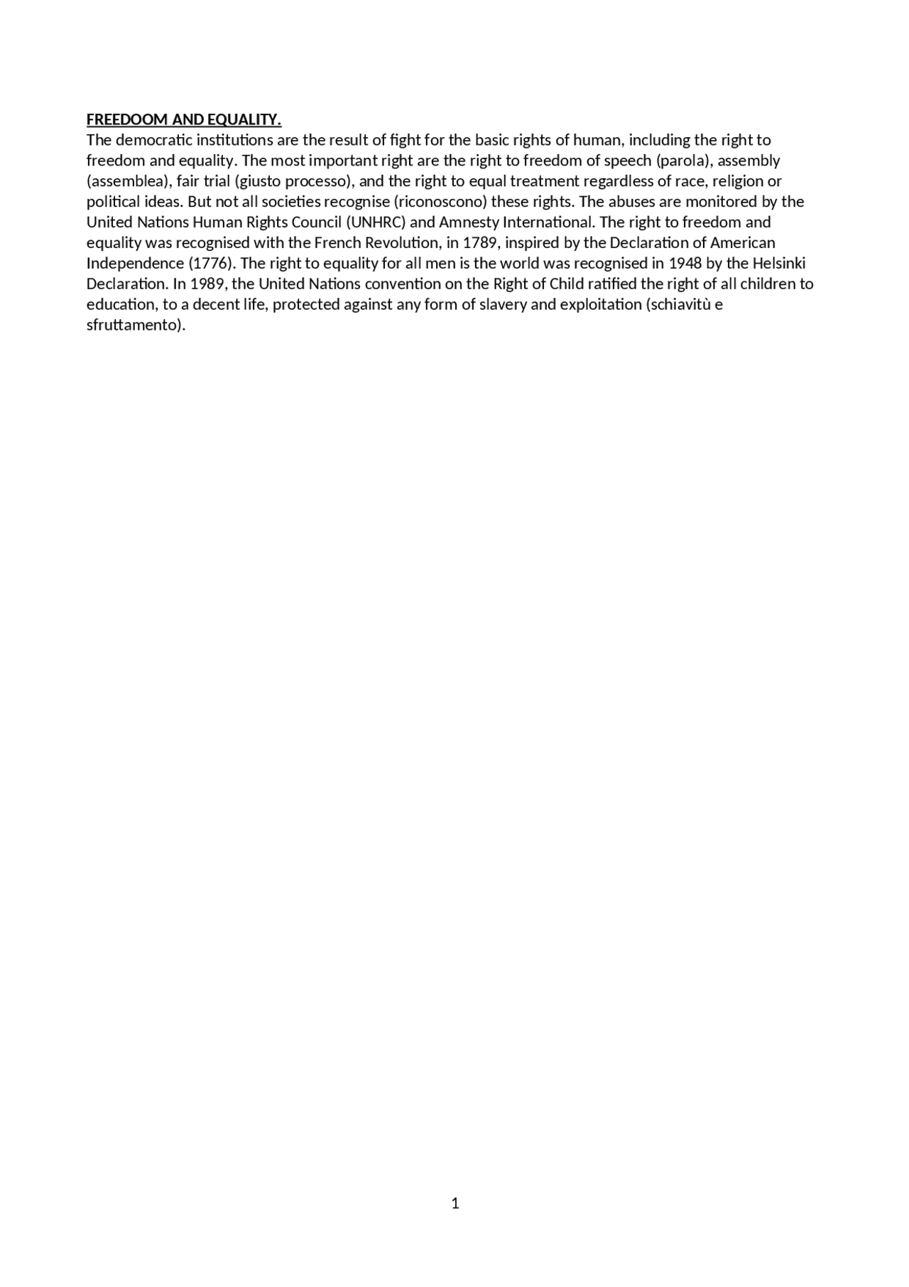 Freedoom And Equality Docsity