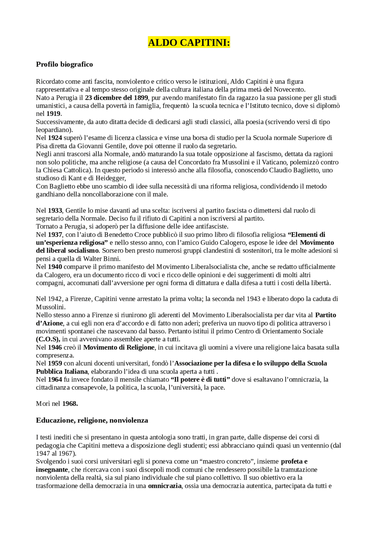 Libro Di Aldo Capitini Docsity