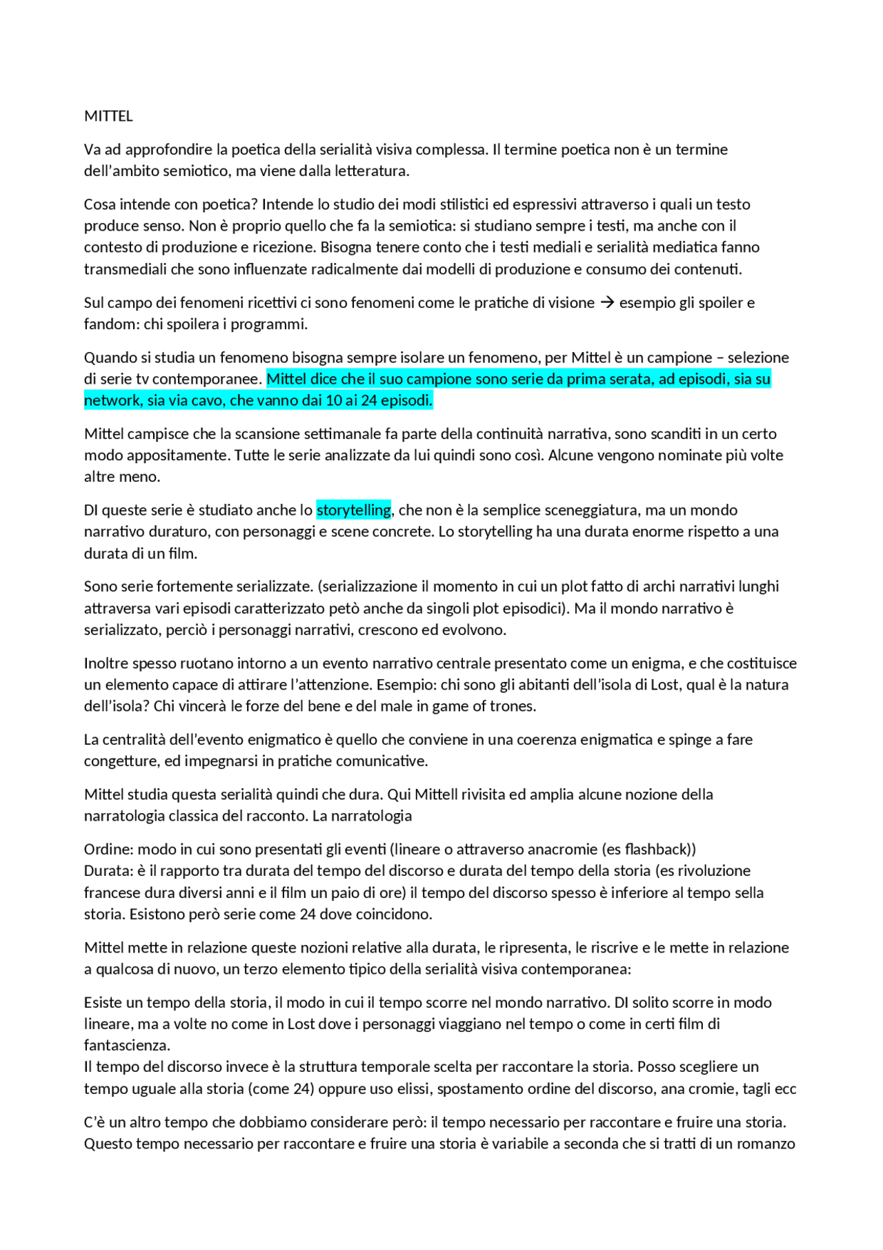 Appunti Mittel Complex Tv Docsity