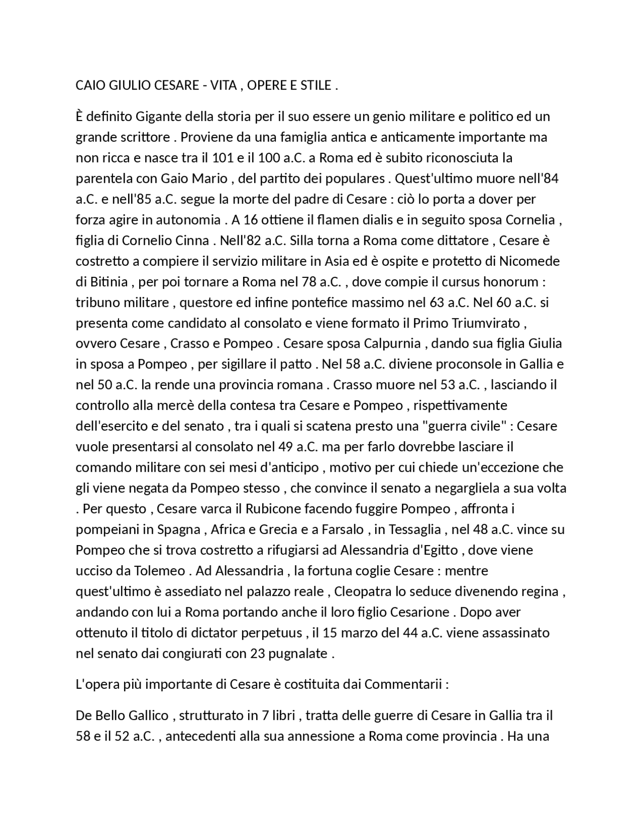 Caio Giulio Cesare Vita Opere E Stile Docsity