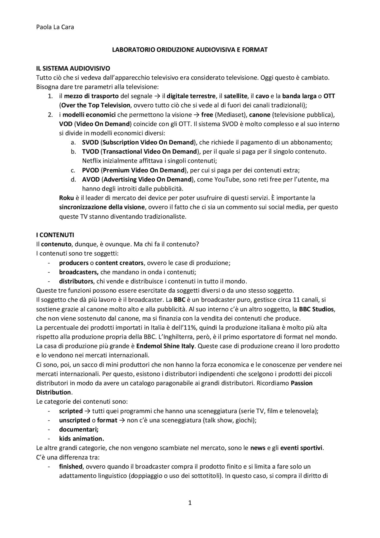 Appunti Laboratorio Produzione Audiovisiva Mercati Internazionali