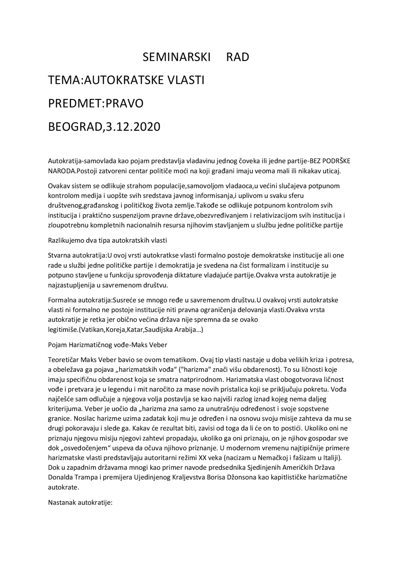 Seminarski rad-Ustav i pravo građana-BAPUSS | Seminarski radovi' predlog Pravo - Docsity