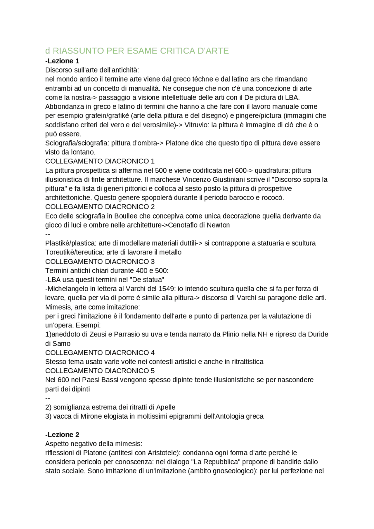 Riassunto Lezioni Prof Nigro Docsity
