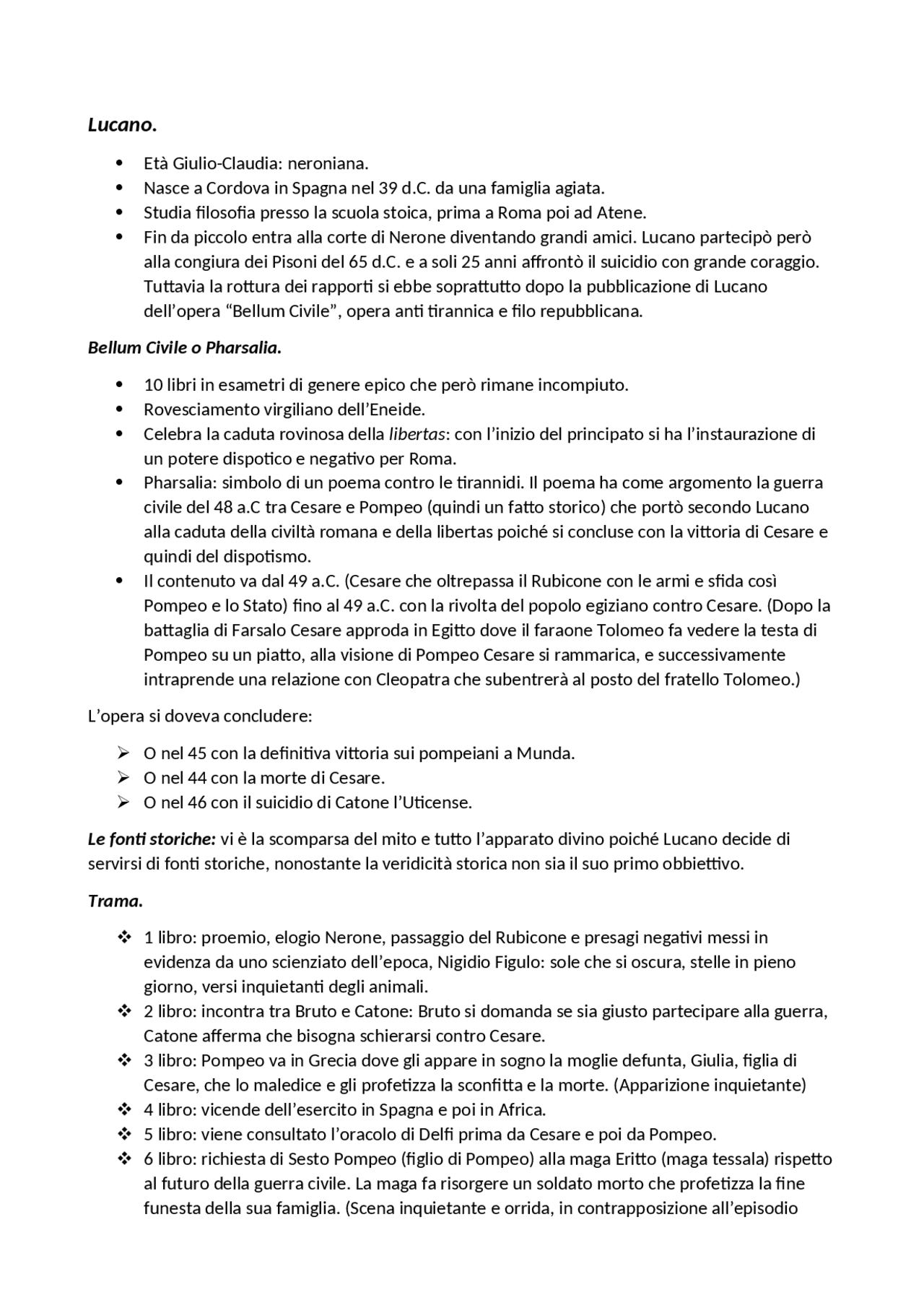 Lucano E Il Bellum Civile Docsity