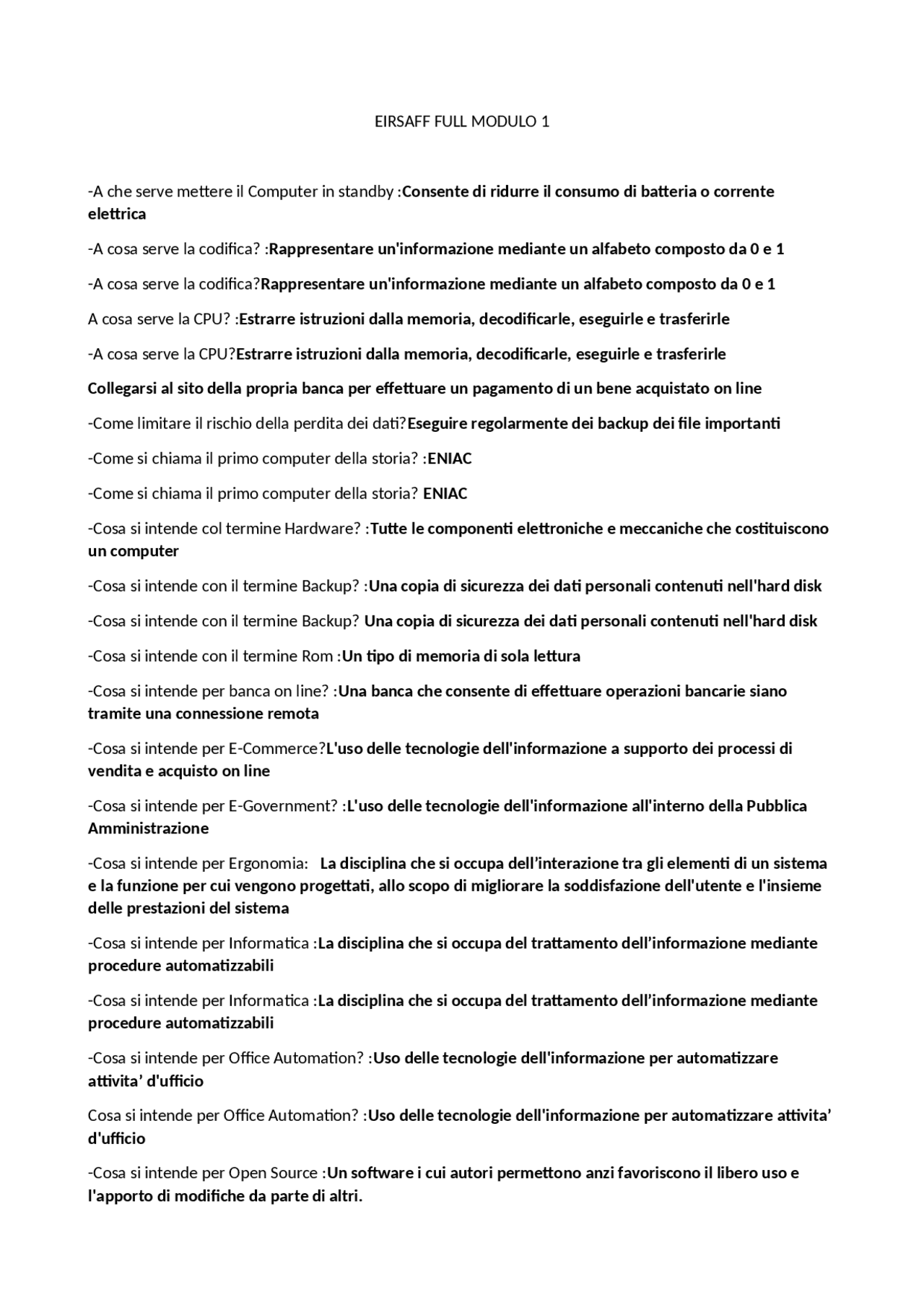 EIRSAF Full completo 7 moduli uniscentia - Docsity