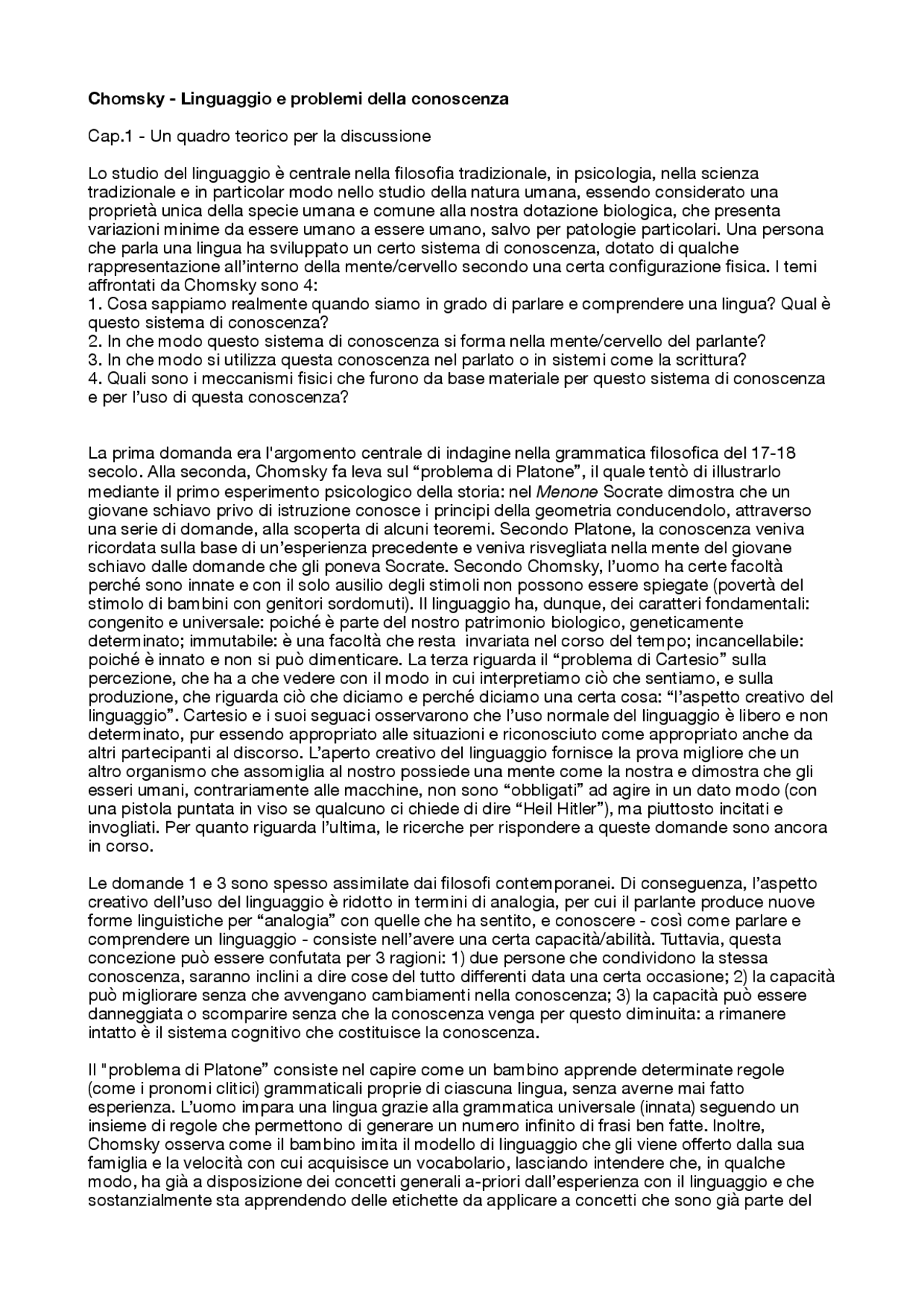 Libro Di Chomsky Capp 1 2 Docsity