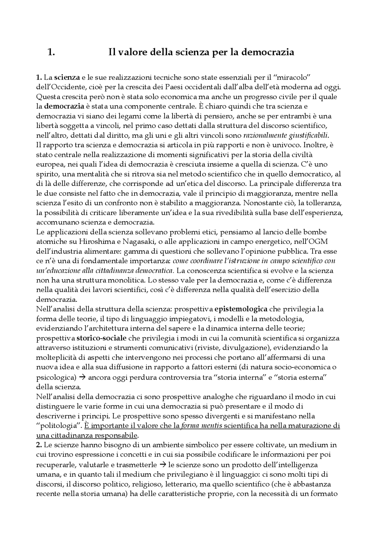 Valore della scienza - Docsity