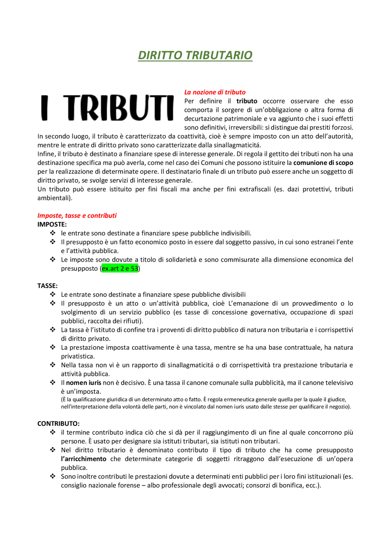 Diritto tributario - riassunto completo per esame. | Dispense di Diritto Tributario | Docsity
