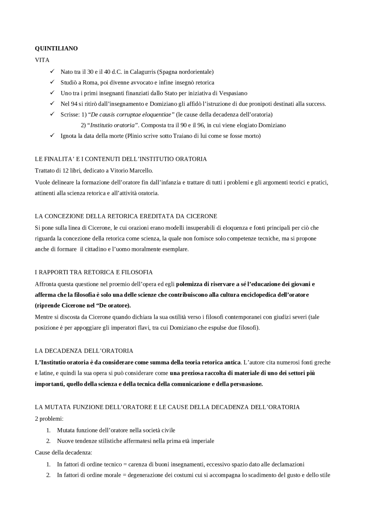 Quintiliano e Giovenale (due grandi autori latini) - Docsity