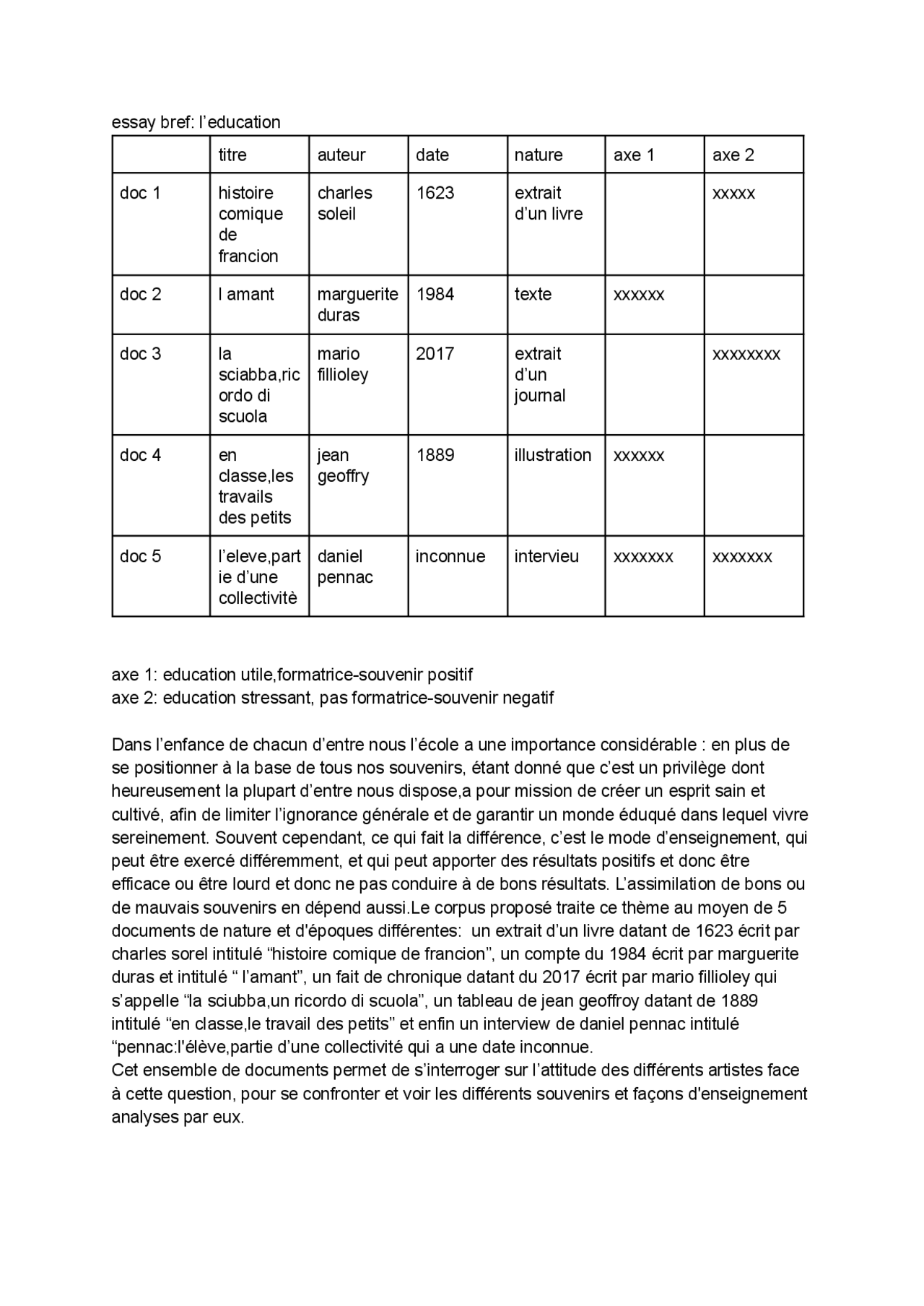 Essai bref sur l education | Prove d'esame di Francese | Docsity