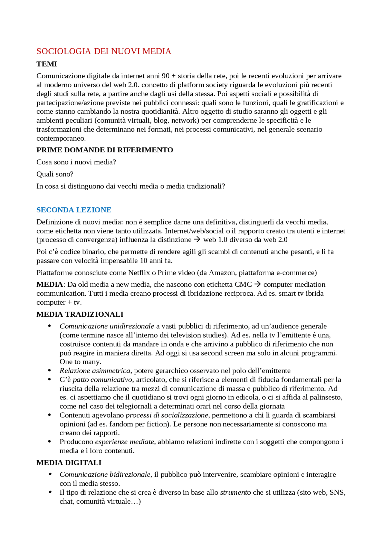 Appunti Corso Di Sociologia Della Comunicazione Docsity