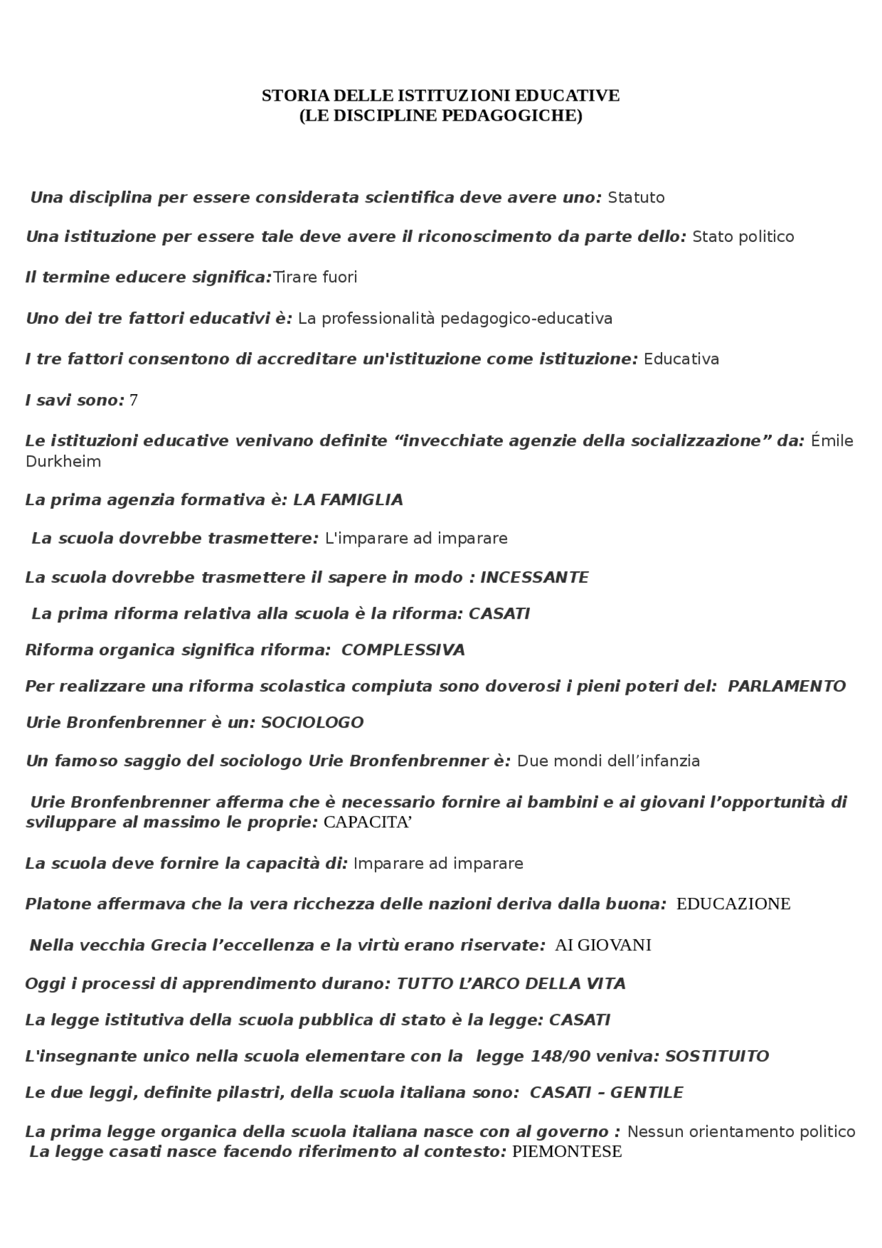 Storia Delle Istituzioni Educative Docsity