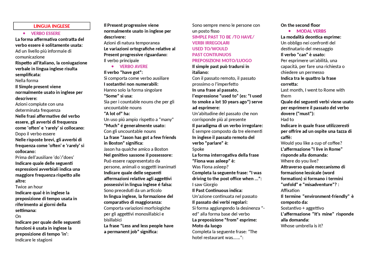 Appunti E Test Di Lingua Inglese Docsity