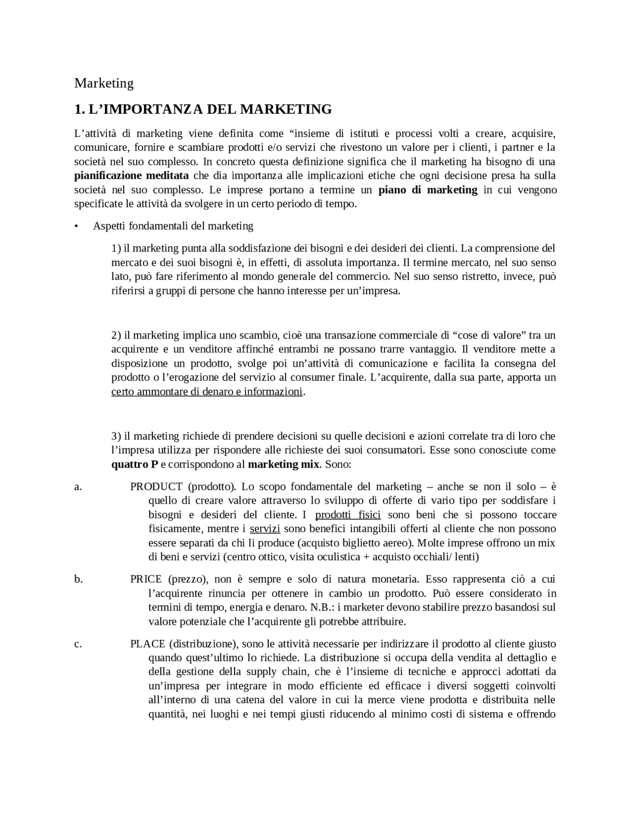 Marketing Riassunto Cap 1 Docsity