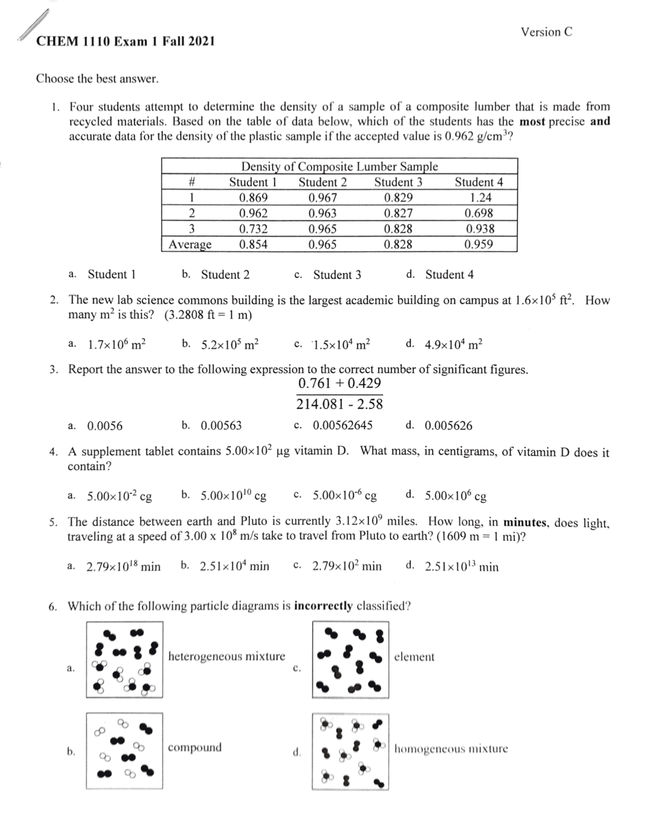 Chem 1110 Exam 1 Fall 2021 Exams Chemistry Docsity 